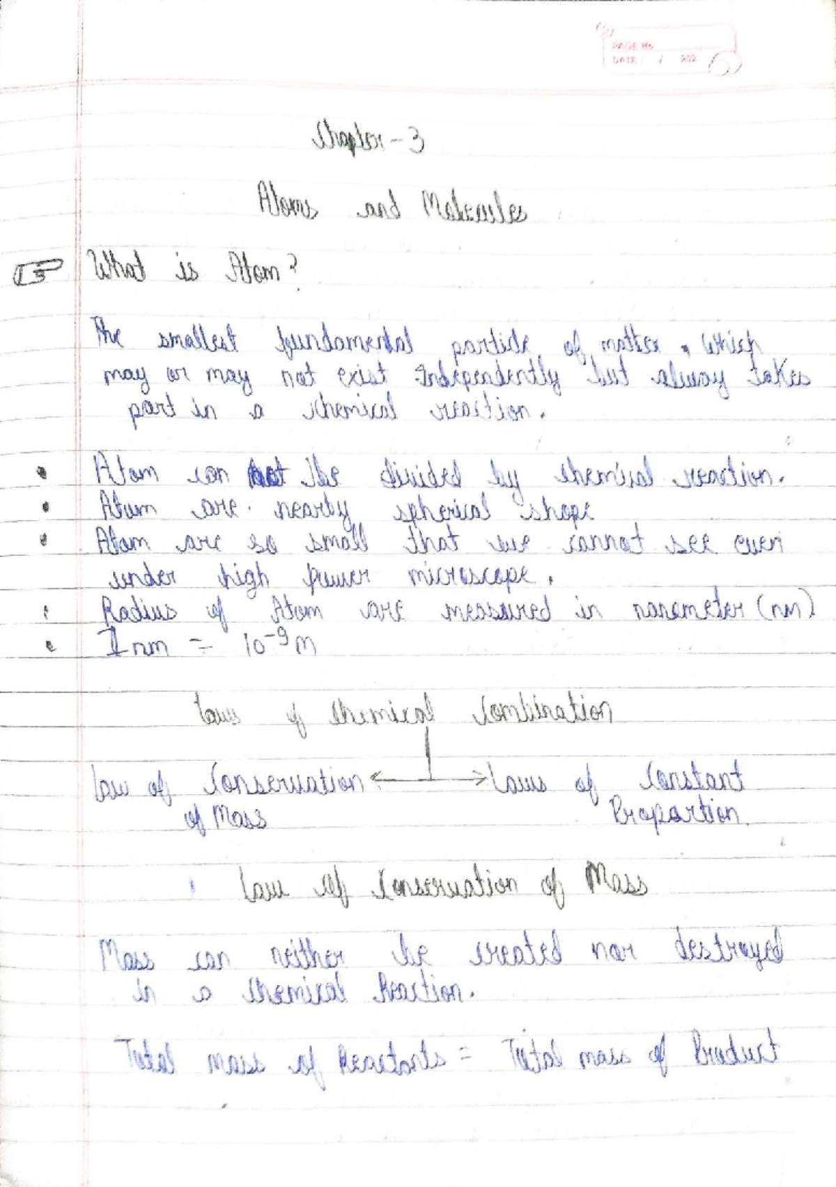 Class 9 Chemistry: Atoms and Molecules Overview - Studocu