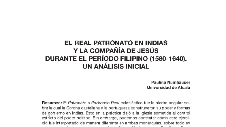 EL PATRONATO REAL Y LA COMPAÑÍA DE JESÚS EN INDIAS: ANÁLISIS - Studocu
