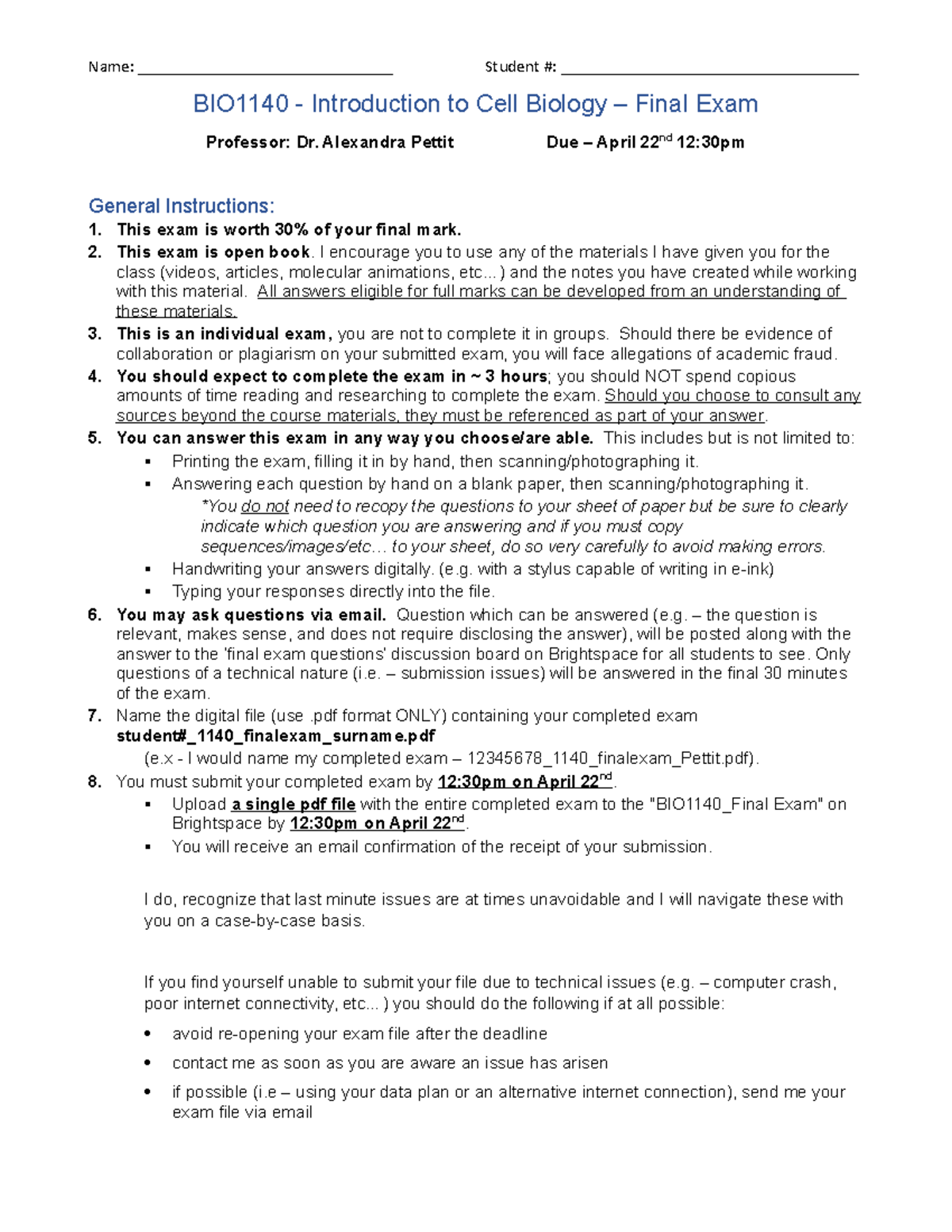 BIO1140 Final Exam Guide W2021: Cell Biology Insights - Studocu