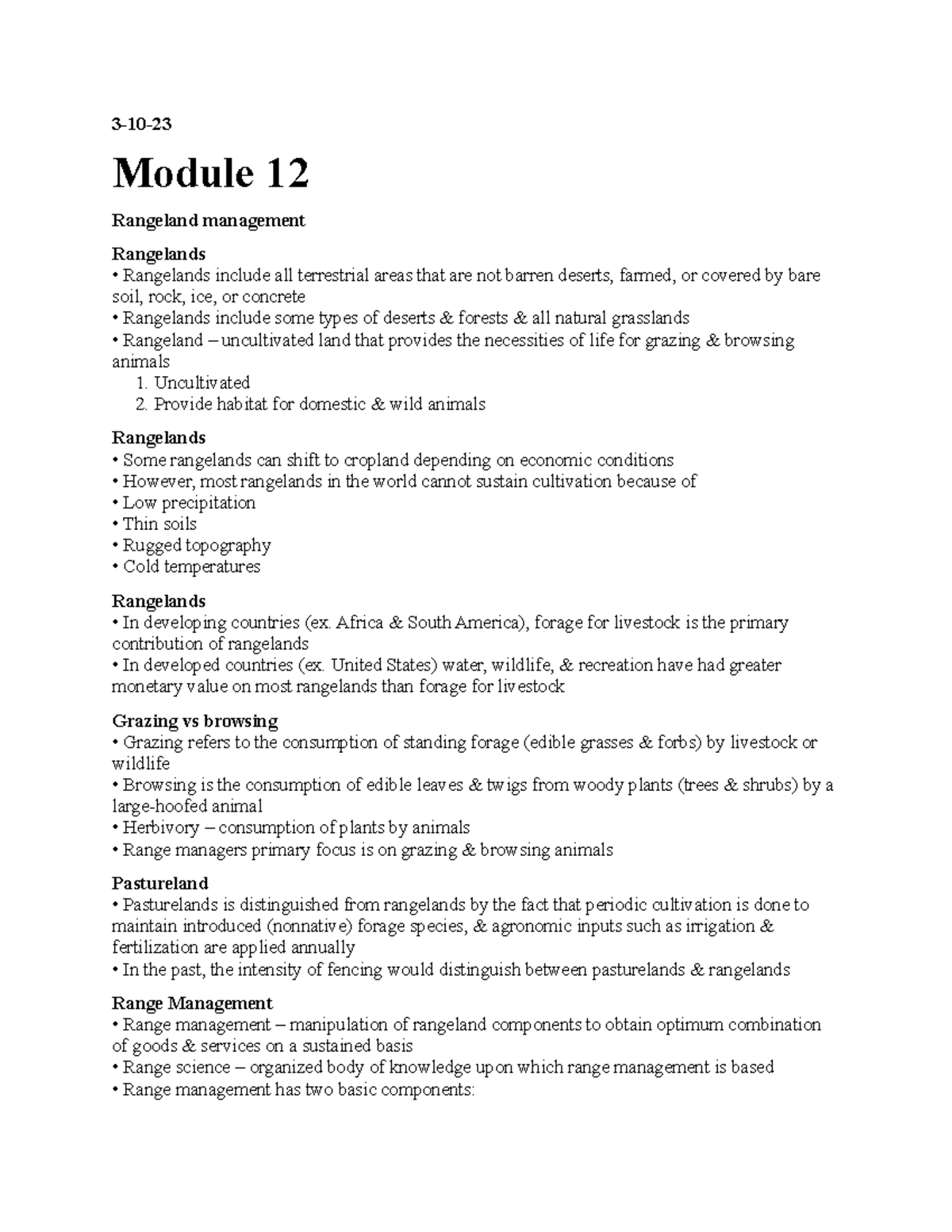 Plant Science Module 12: Rangeland Management Overview Notes - Studocu