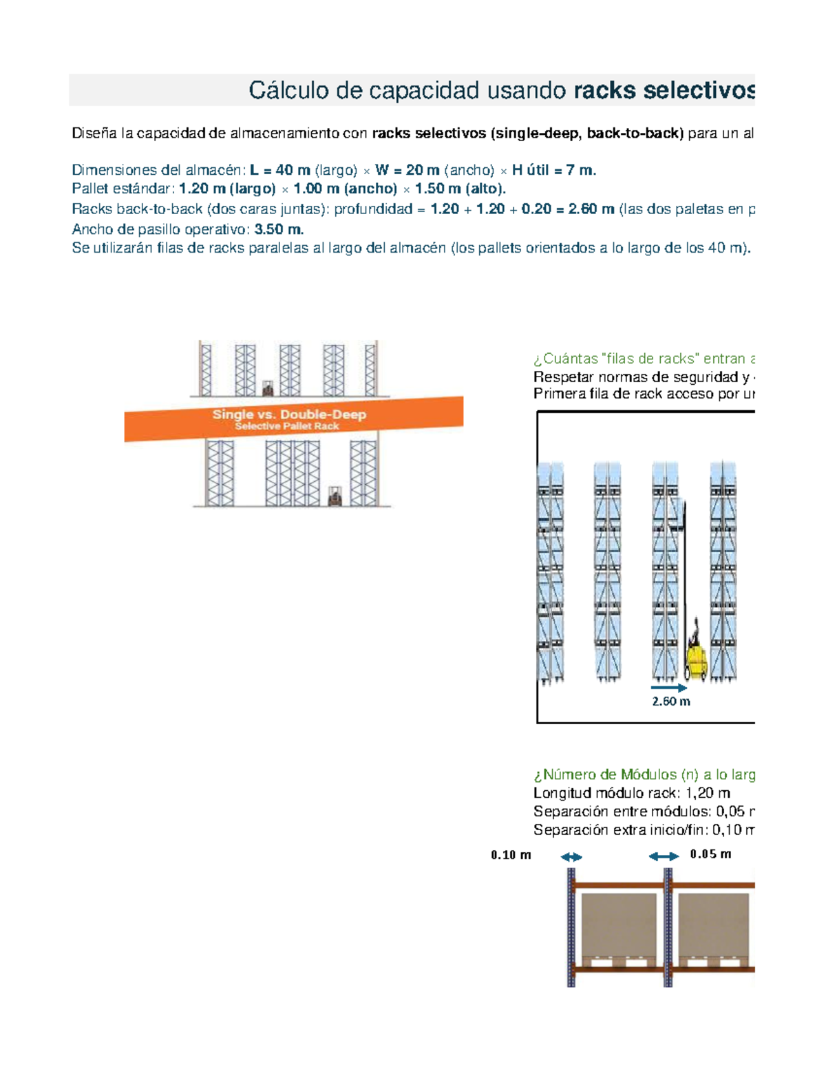 Cálculo de Capacidad de Almacenamiento con Racks Selectivos - CASO RACK ...