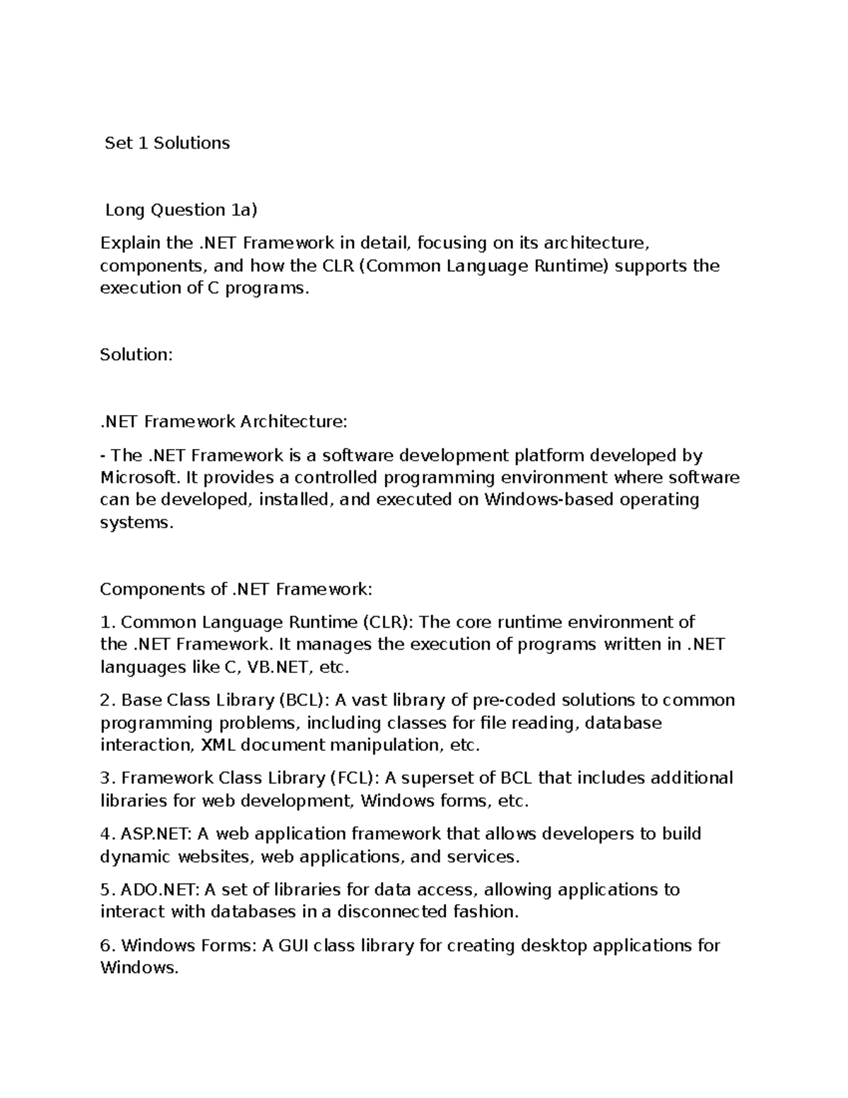 Set 1 & 2 Solutions: .NET Framework & C Programming Concepts - Studocu