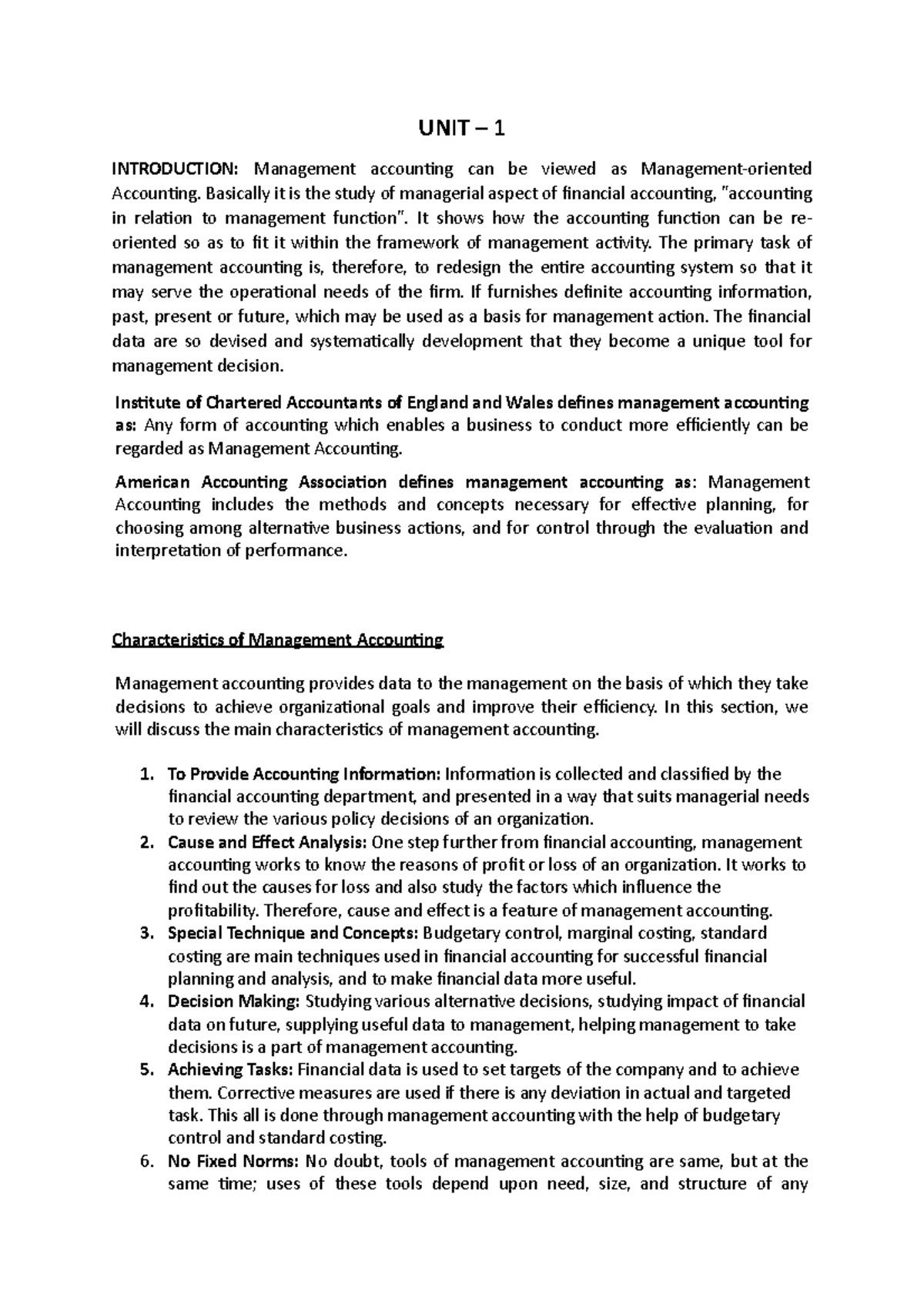 MA - MANAGEMENT ACCOUNTING - UNIT – 1 INTRODUCTION: Management ...
