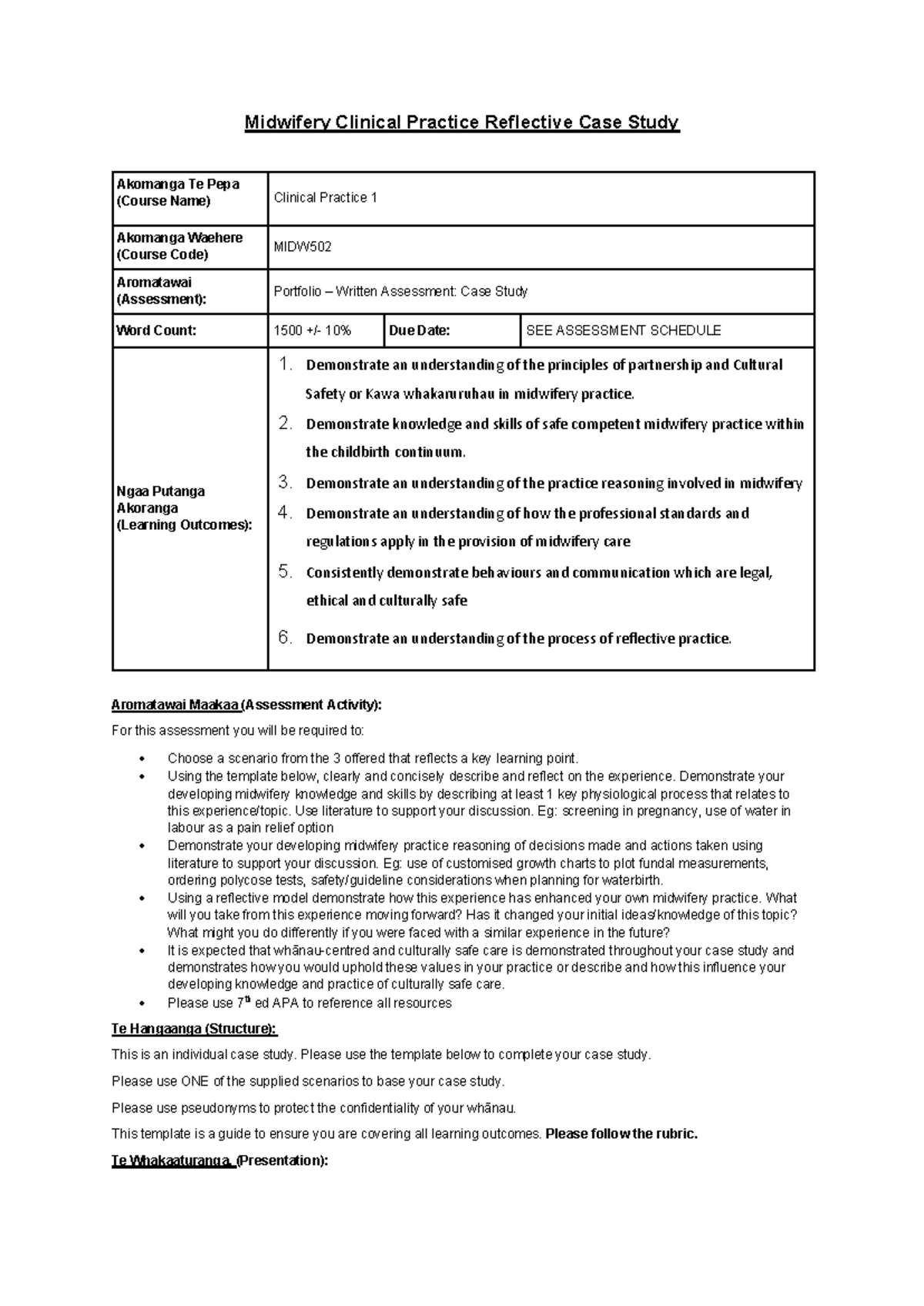 MIDW502 Clinical Practice Reflective Case Study: Cultural Safety in ...