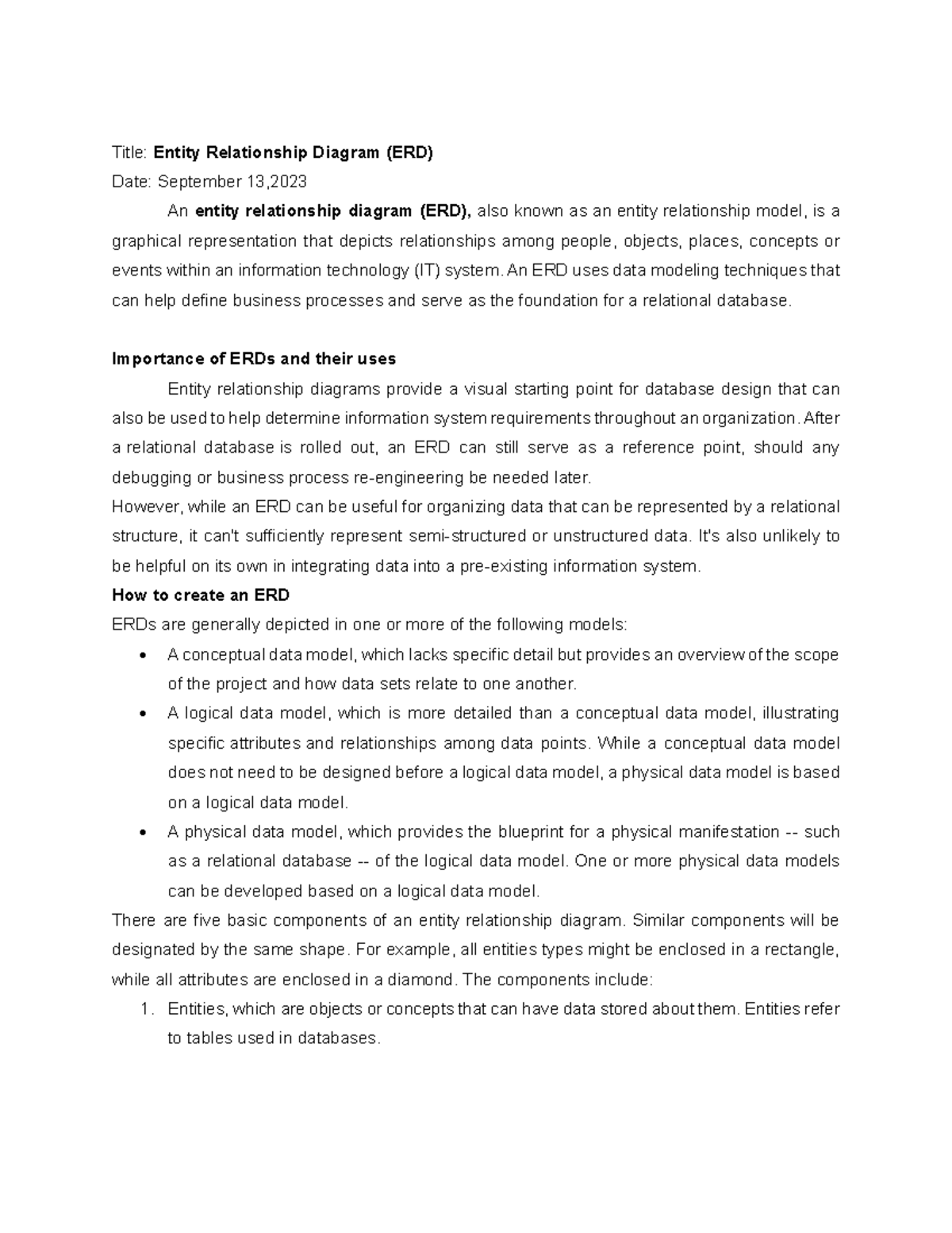 Introduction Entity Relationship Diagram - Title: Entity Relationship ...