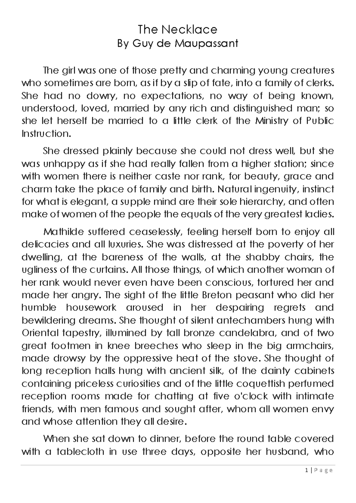 The Necklace: A Study of Class and Desire in Guy de Maupassant's Work ...