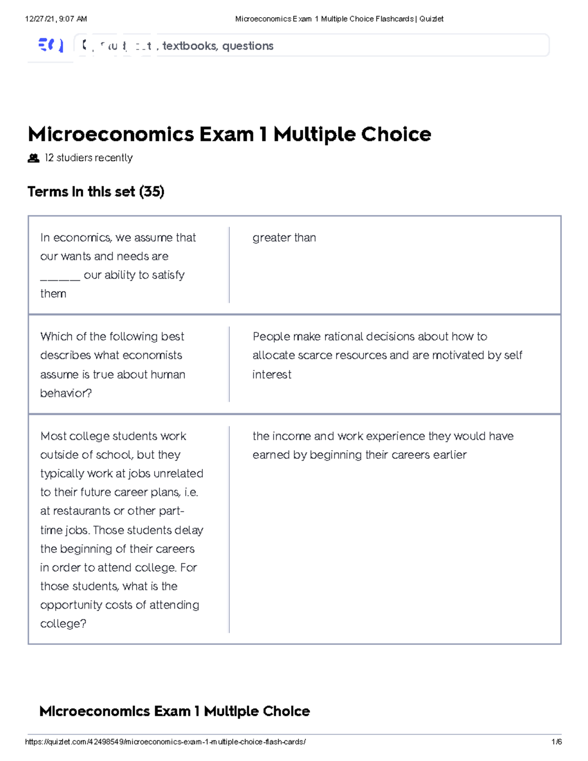 Microeconomics Exam 1 Multiple Choice Flashcards Quizlet - Free trial ...