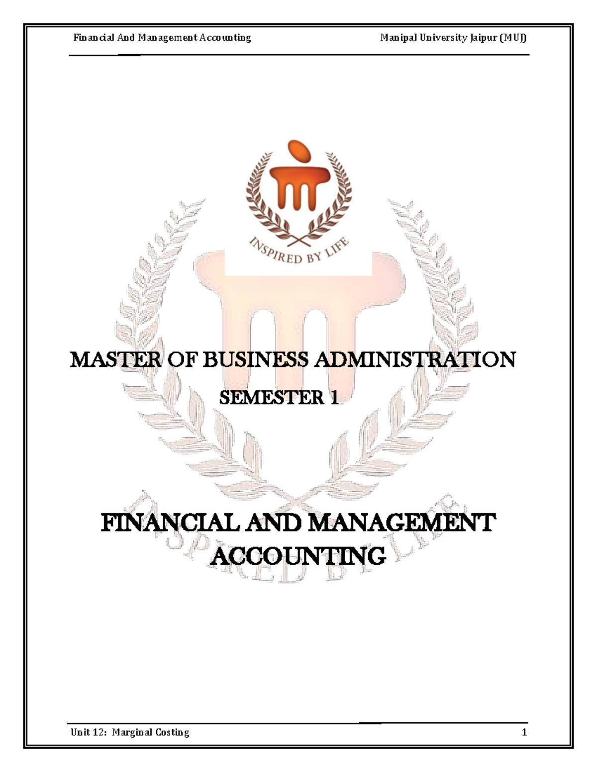Financial & Management Accounting: Unit 12 - Marginal Costing Concepts ...