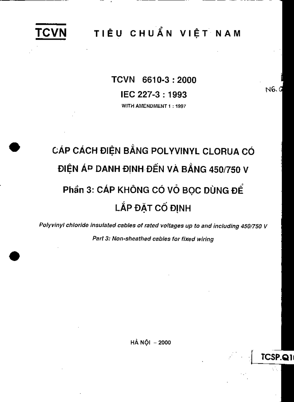 Tiêu chuẩn TCVN 6610:2000 và IEC 227:1993 về cáp cách điện - Studocu