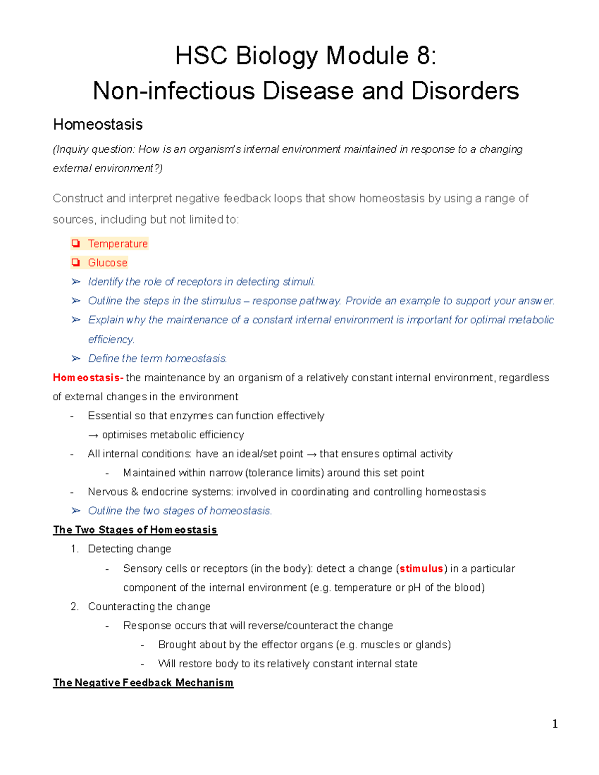 Biology Module 8 Summary Notes - HSC Biology Module 8: Non-infectious ...