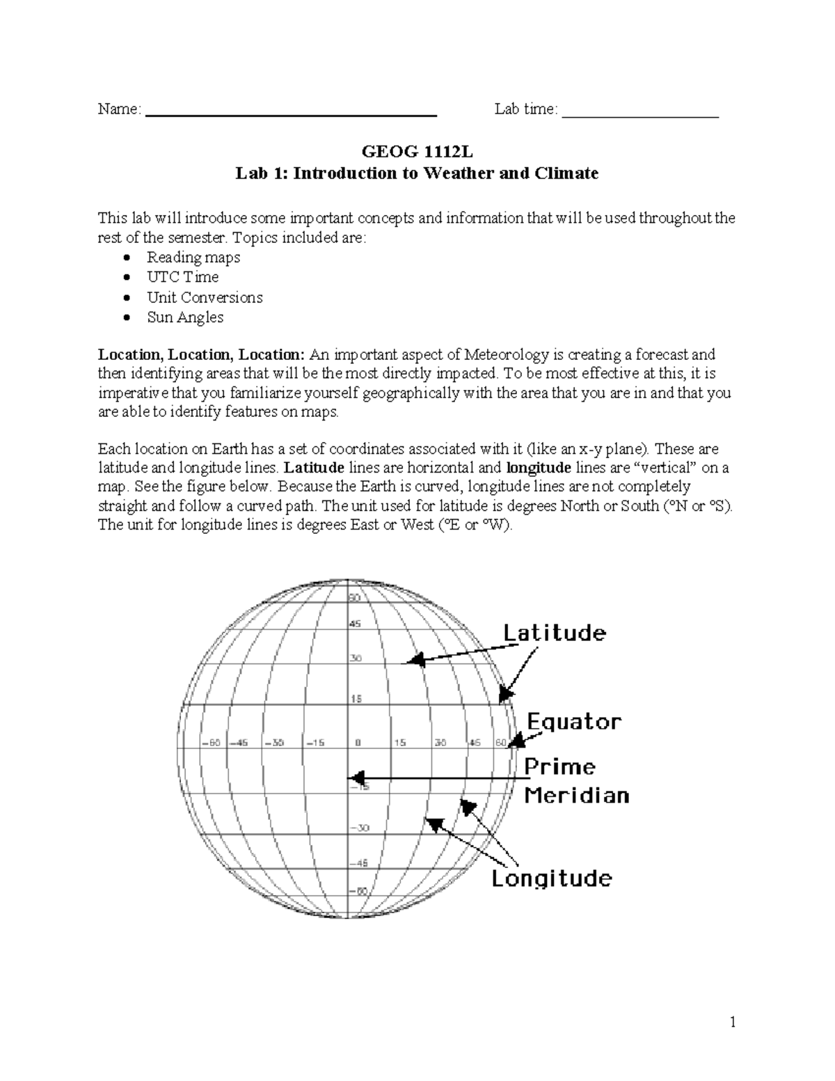 GEOG 1112L Lab 1: Intro to Weather and Climate Concepts - Studocu