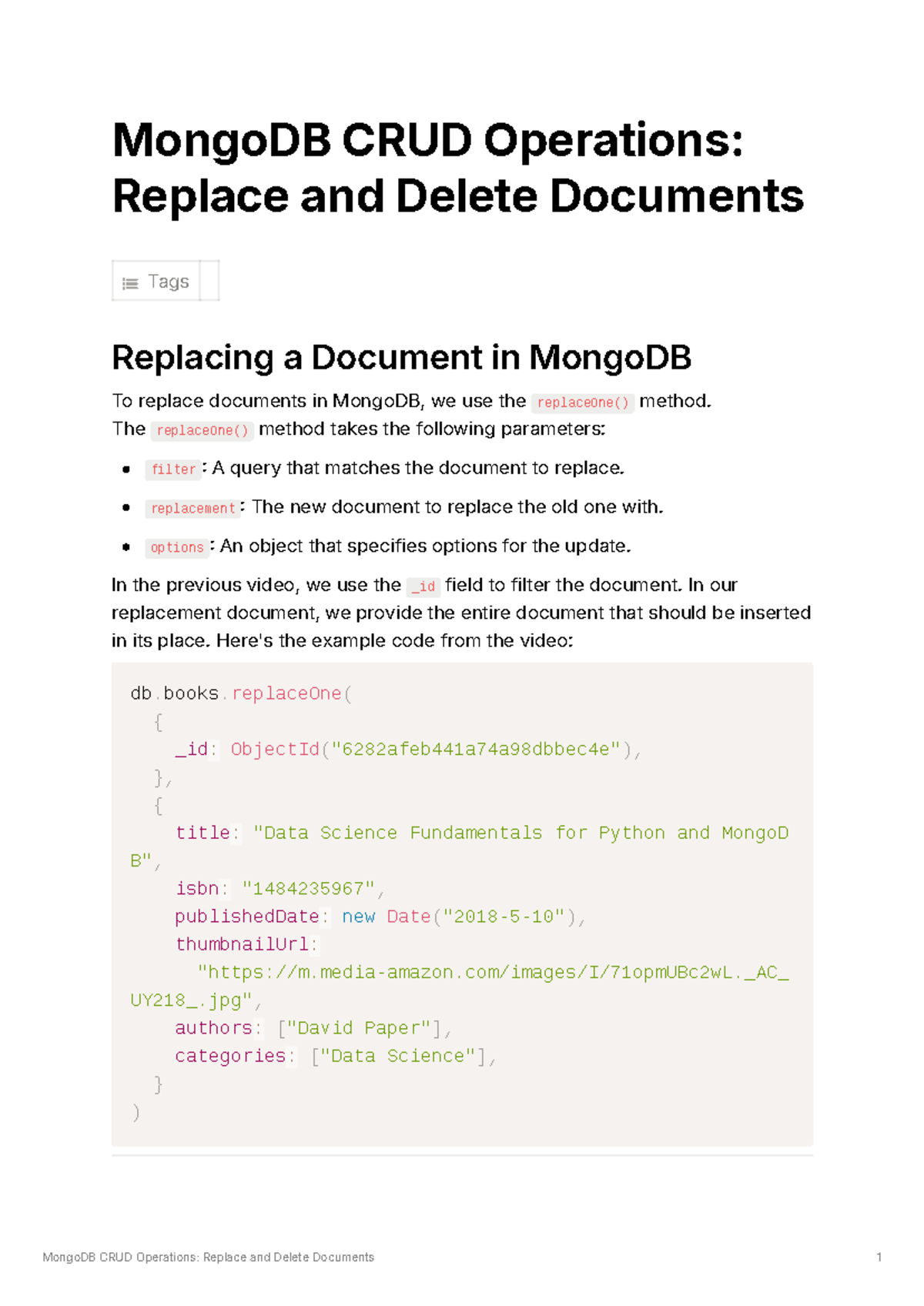 Mongo DB CRUD Operations Replace and Delete Documents - MongoDB CRUD Operations: Replace and ...