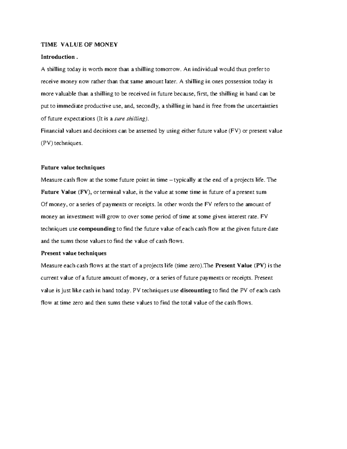 TIME VALUE OF MONEY: Understanding FV and PV Techniques - Studocu