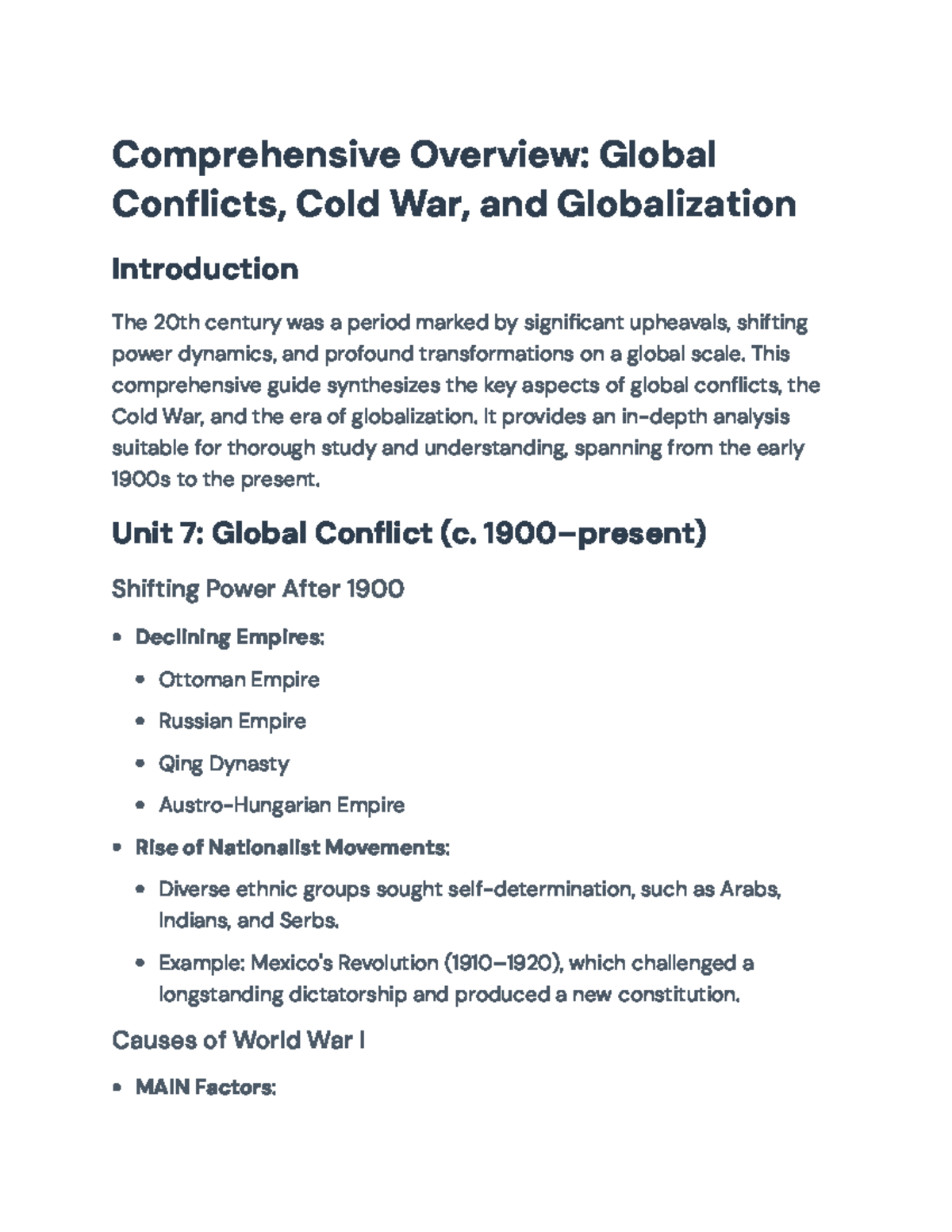 Global Conflicts, Cold War, and Globalization Overview (HIST 101 ...