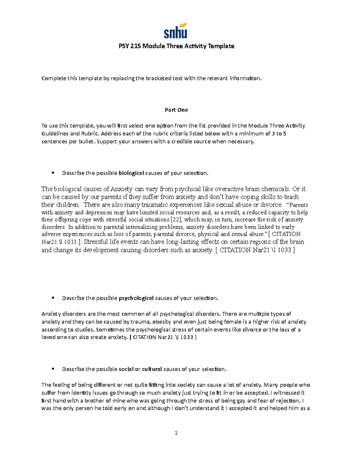 PSY 215 Module Three Activity Template - PSY 215 Module Three Activity ...
