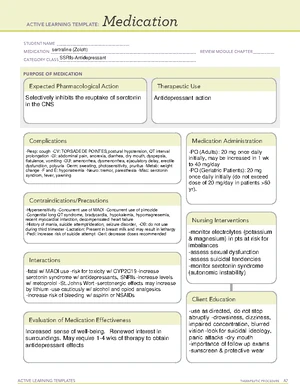 Sertraline (Zoloft) Medication ATI Template - ACTIVE LEARNING TEMPLATES ...