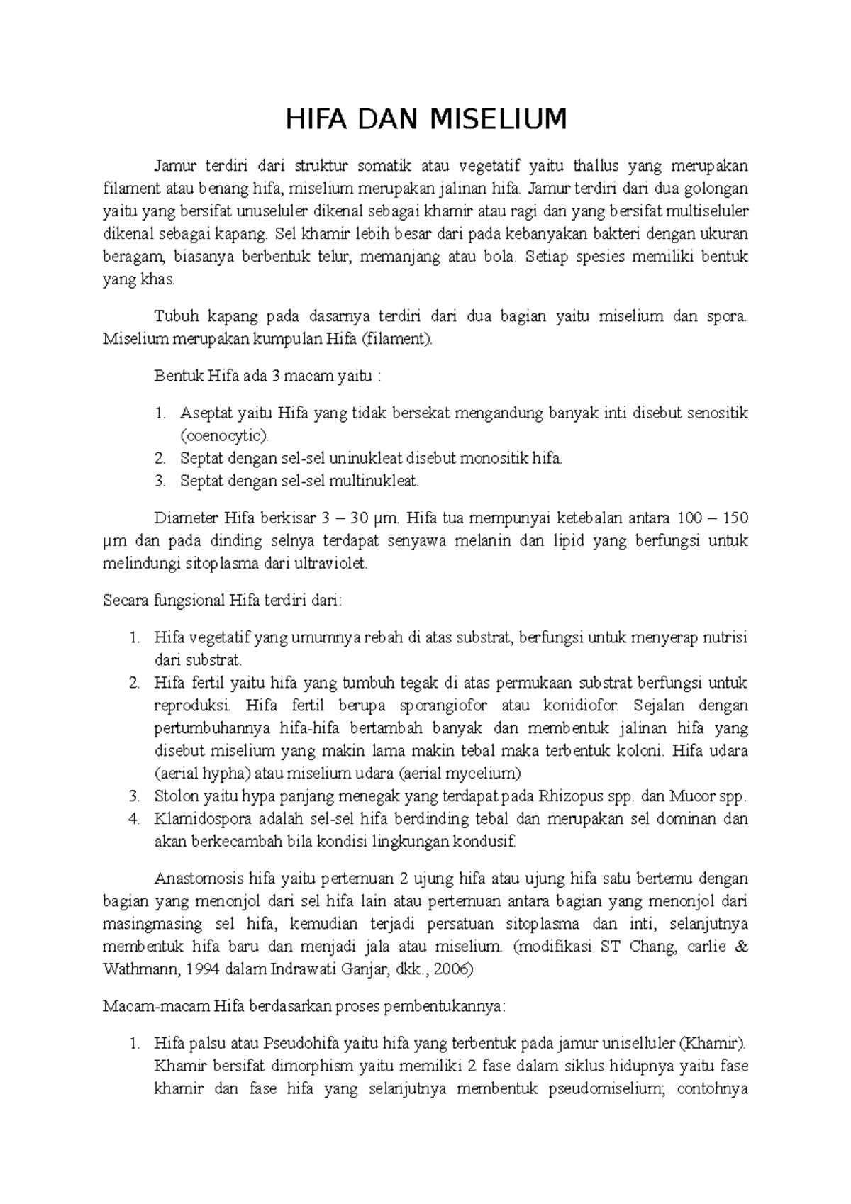 Mikologi - Struktur Hifa dan Miselium pada Jamur - Studocu