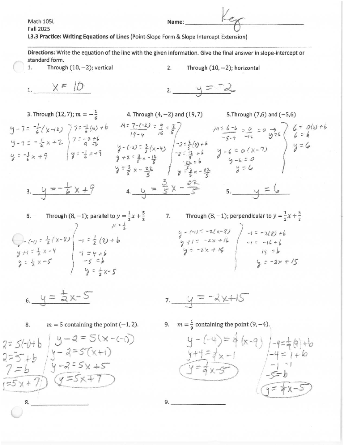 Math 105L Final Exam Practice: Writing Equations of Lines - Studocu