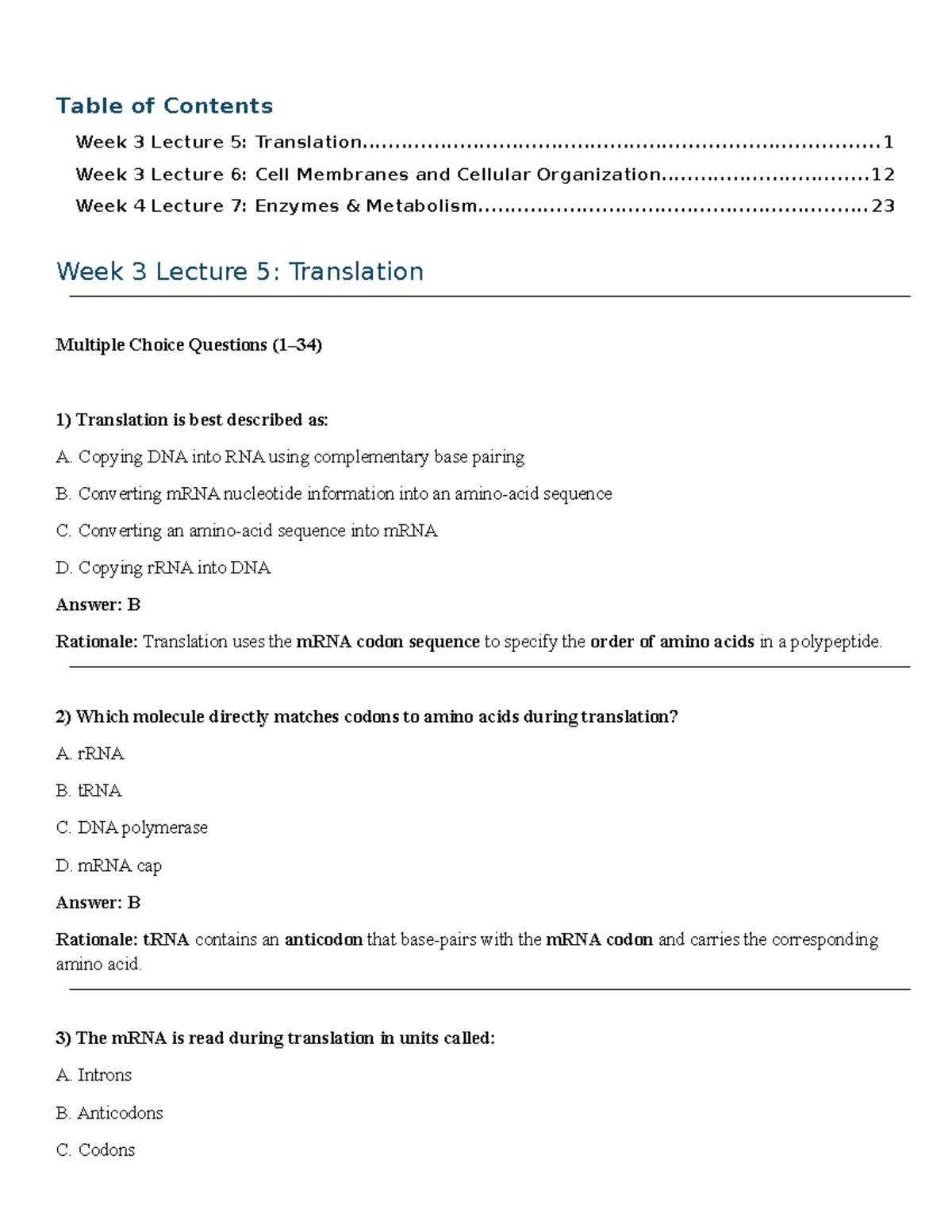 Lecture Quiz 2 Practice Questions (BIO 101) - Studocu