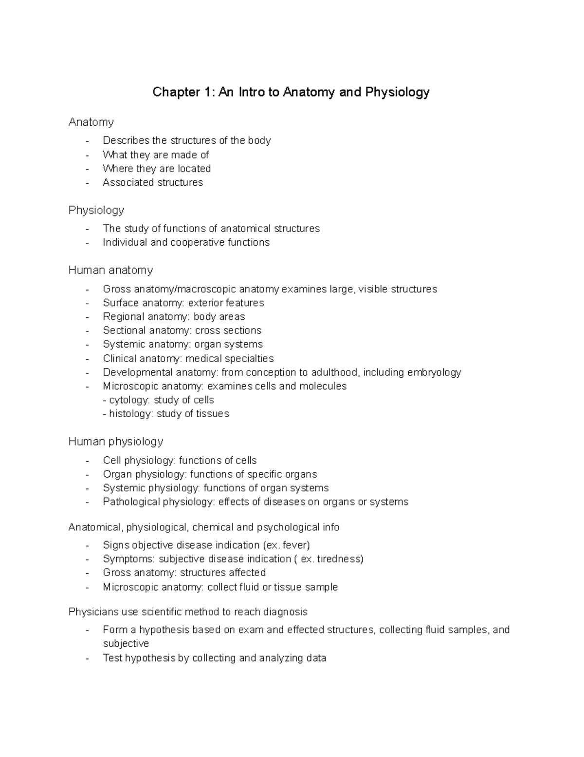 HSCI 103 Chapter 1 - Intro to Anatomy, Physiology & Levels of ...