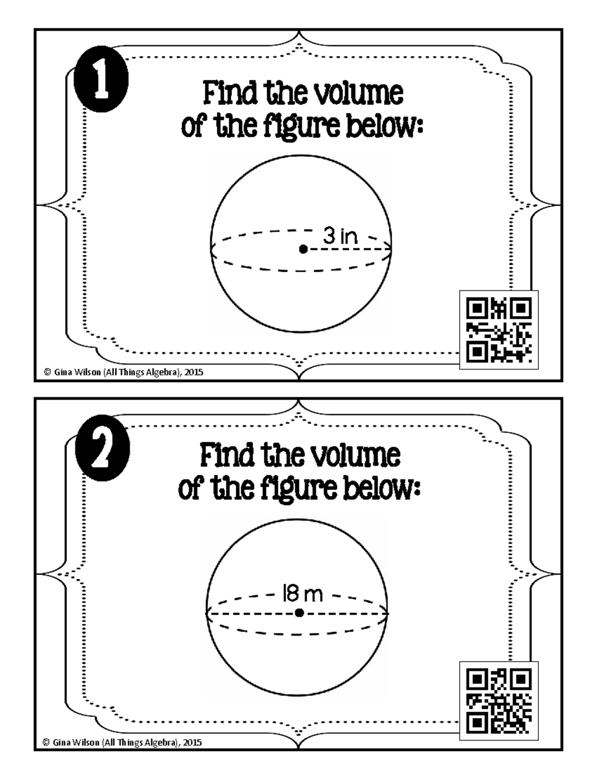 Volume of Spheres Task Cards - Gina Wilson (All Things Algebra) - Studocu