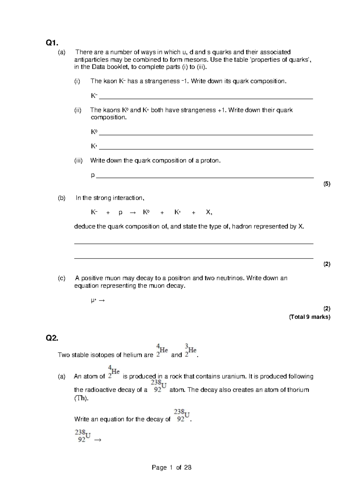 A Level Physics Paper 1 - Quarks, Isotopes, and Light Emission - Studocu