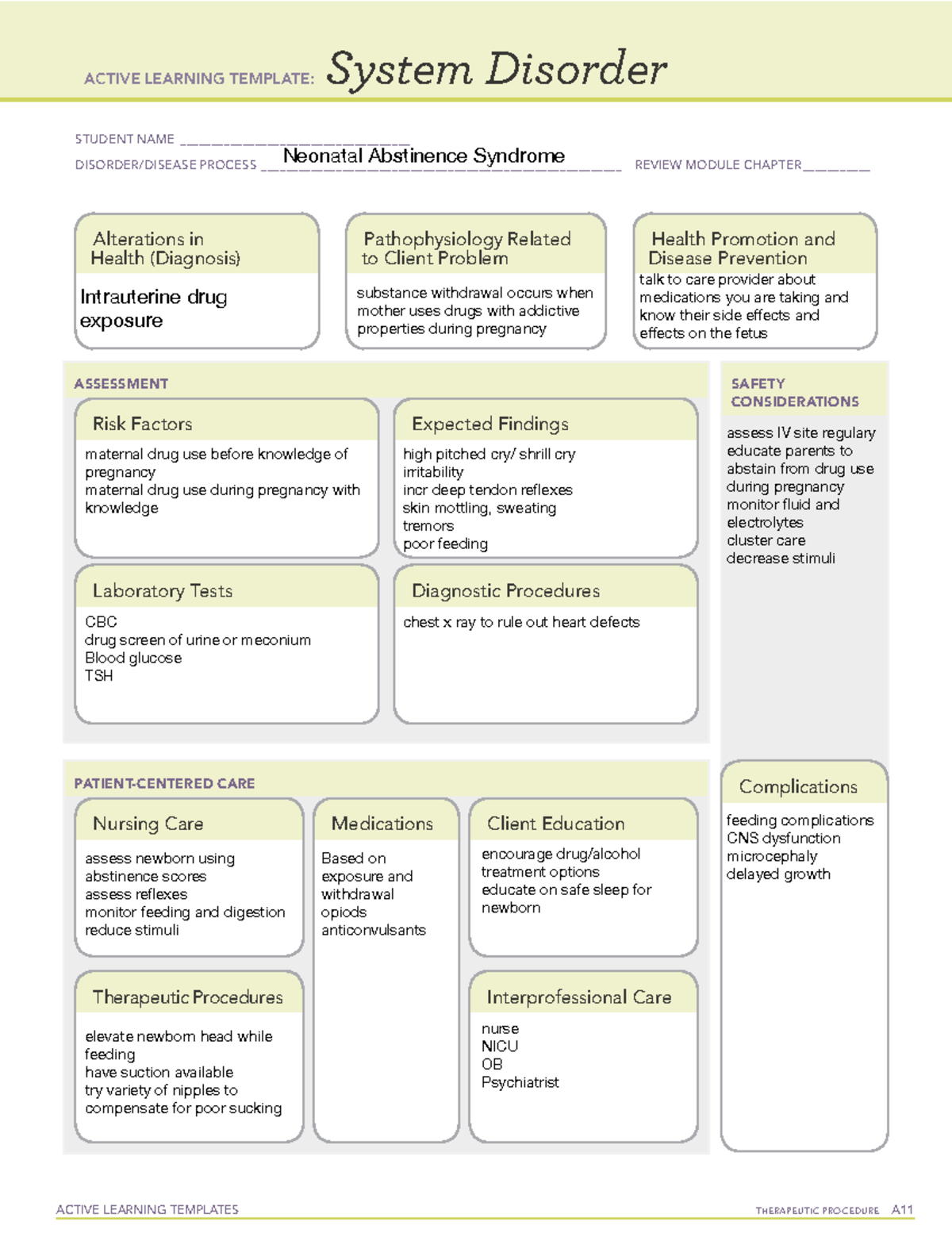 Neonatal Withdrawal ATI Active Learning Template Guide - Studocu