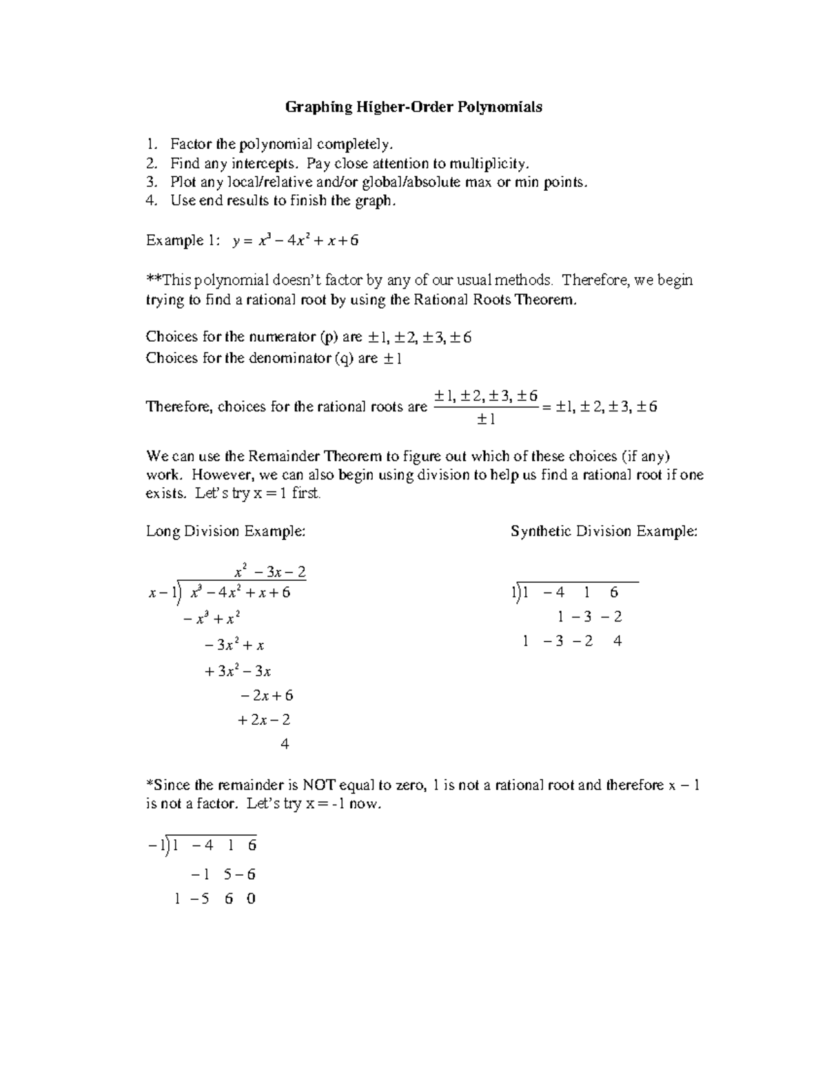 Graphing Higher-Order Polynomials: Techniques & Examples (Math 241 ...