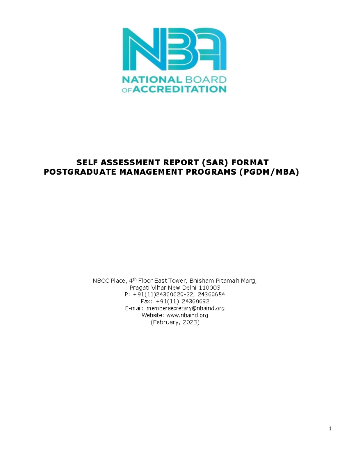 Self Assessment Report (SAR) Format for PGDM/MBA Programs - Studocu