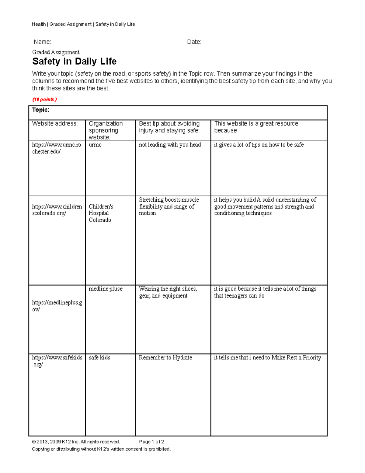 1404588 - thicscs - Health | Graded Assignment | Safety in Daily Life ...
