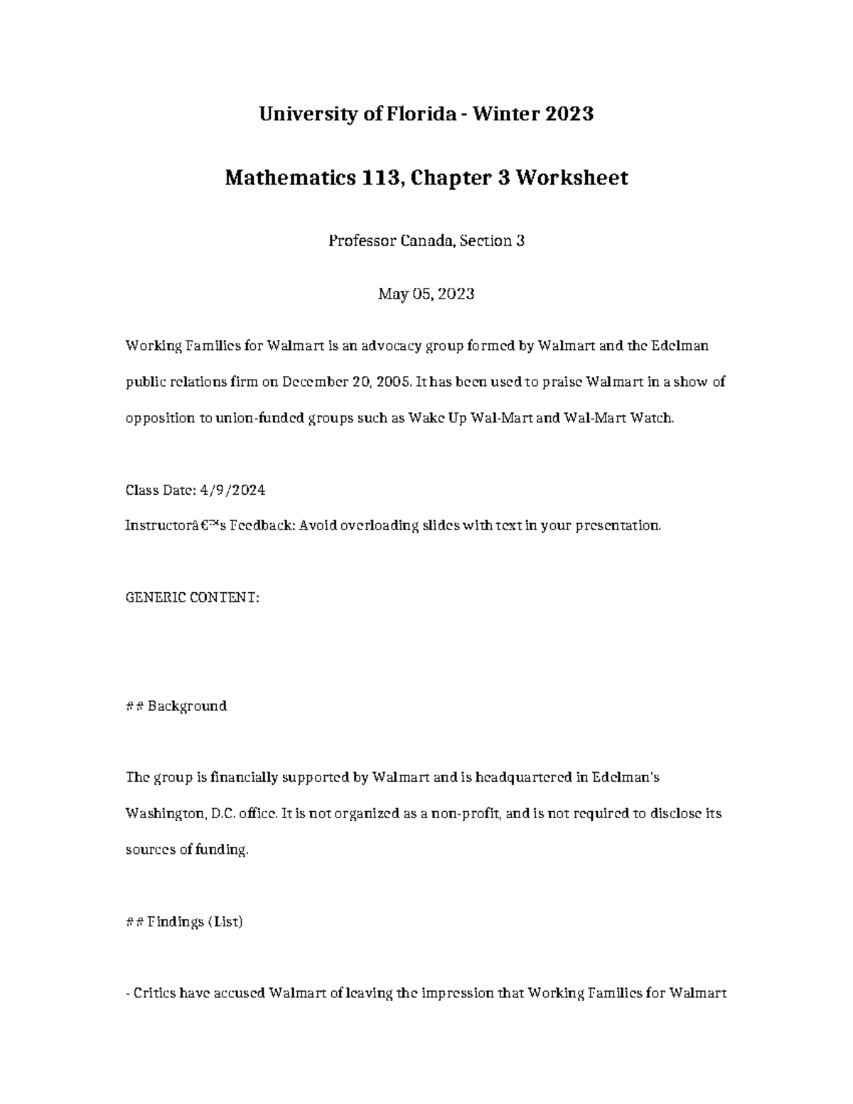 Mathematics 113 Winter 2023 Chapter 3 Worksheet - Prof. Canada - Studocu