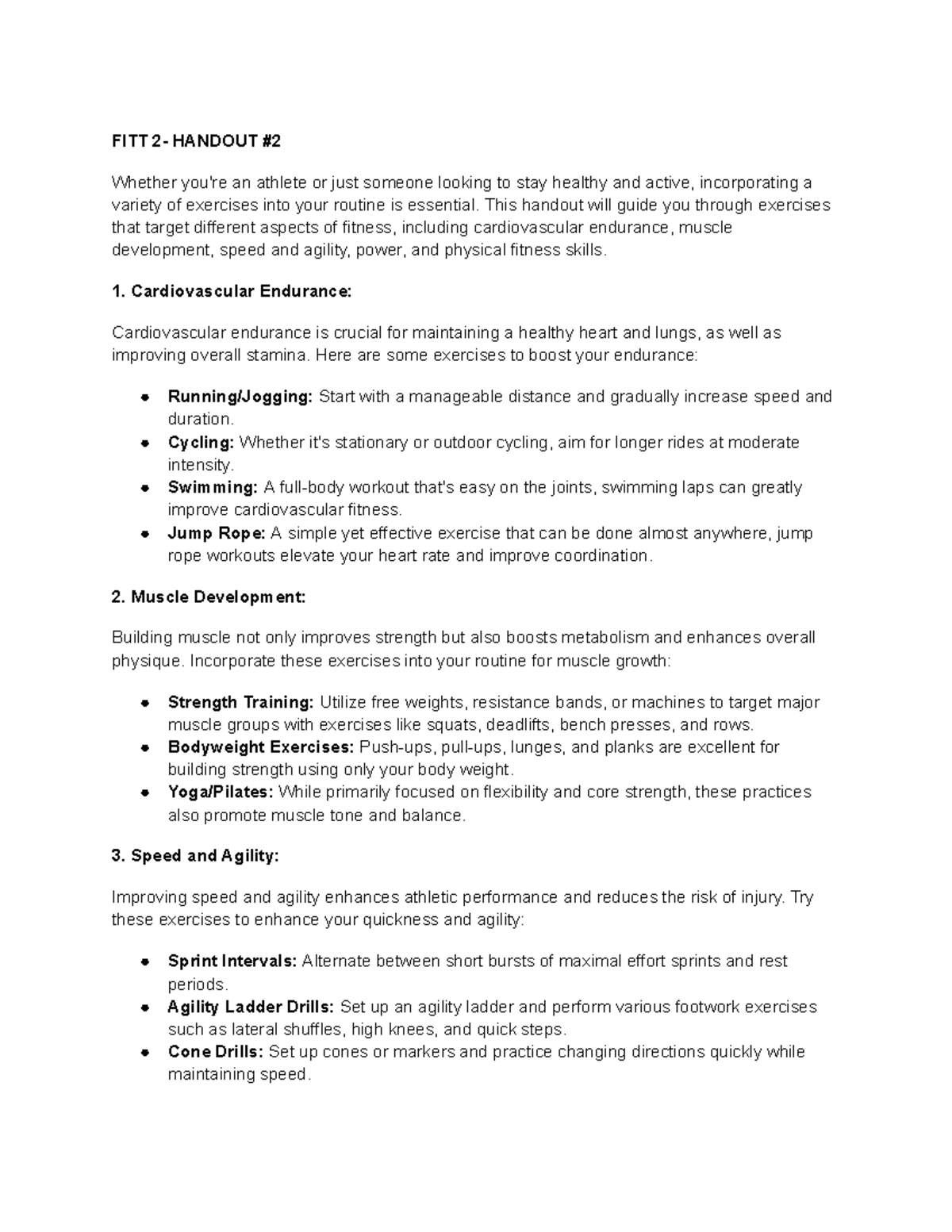FITT 2 Handout 2 - Essential Exercises for Fitness and Endurance - Studocu