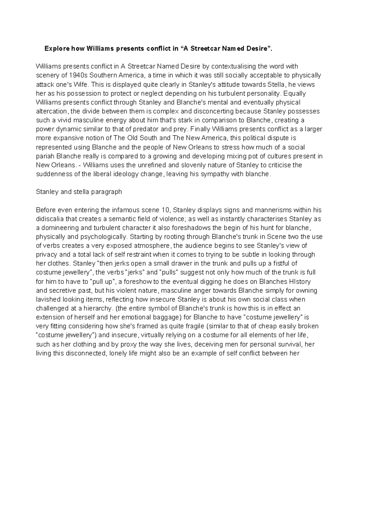 Analyzing Conflict in Williams' “A Streetcar Named Desire” - Literature ...