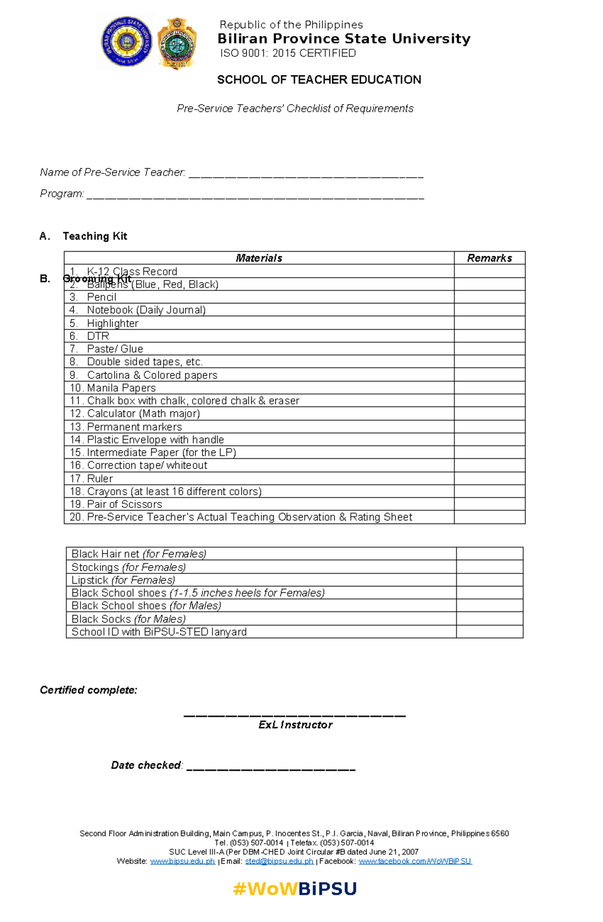 Checklist - Final output - Republic of the Philippines Biliran Province ...
