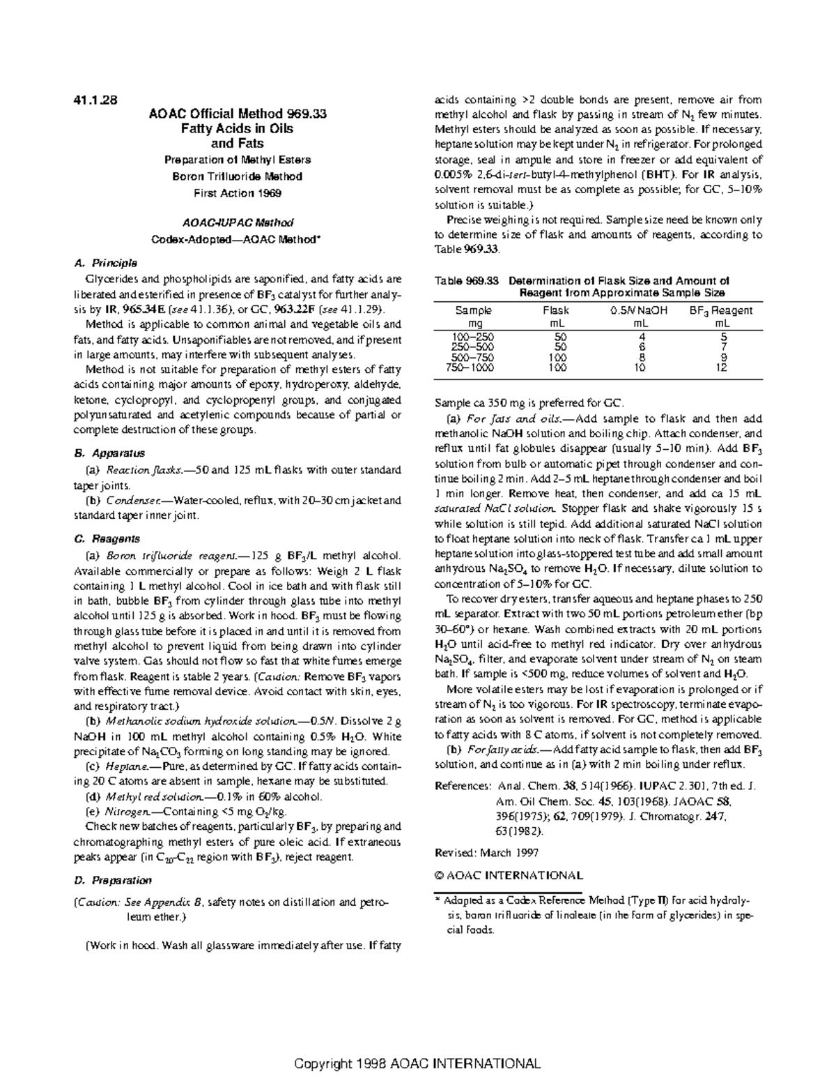 AOAC Method 969.33: Analyzing Fatty Acids in Oils and Fats - Studocu