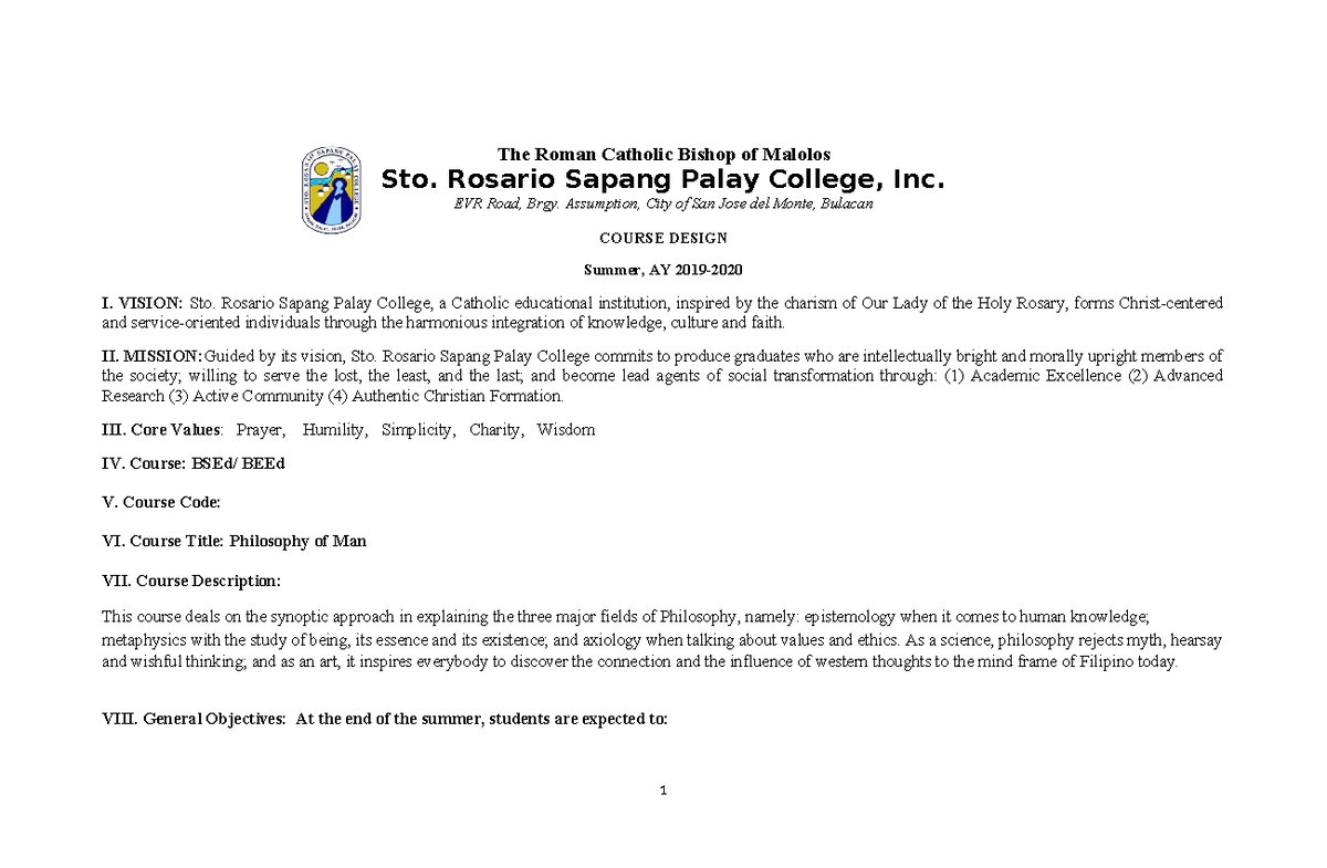 Philosophy of Man Syllabus - BSEd/BEEd Summer AY 2019 - Studocu