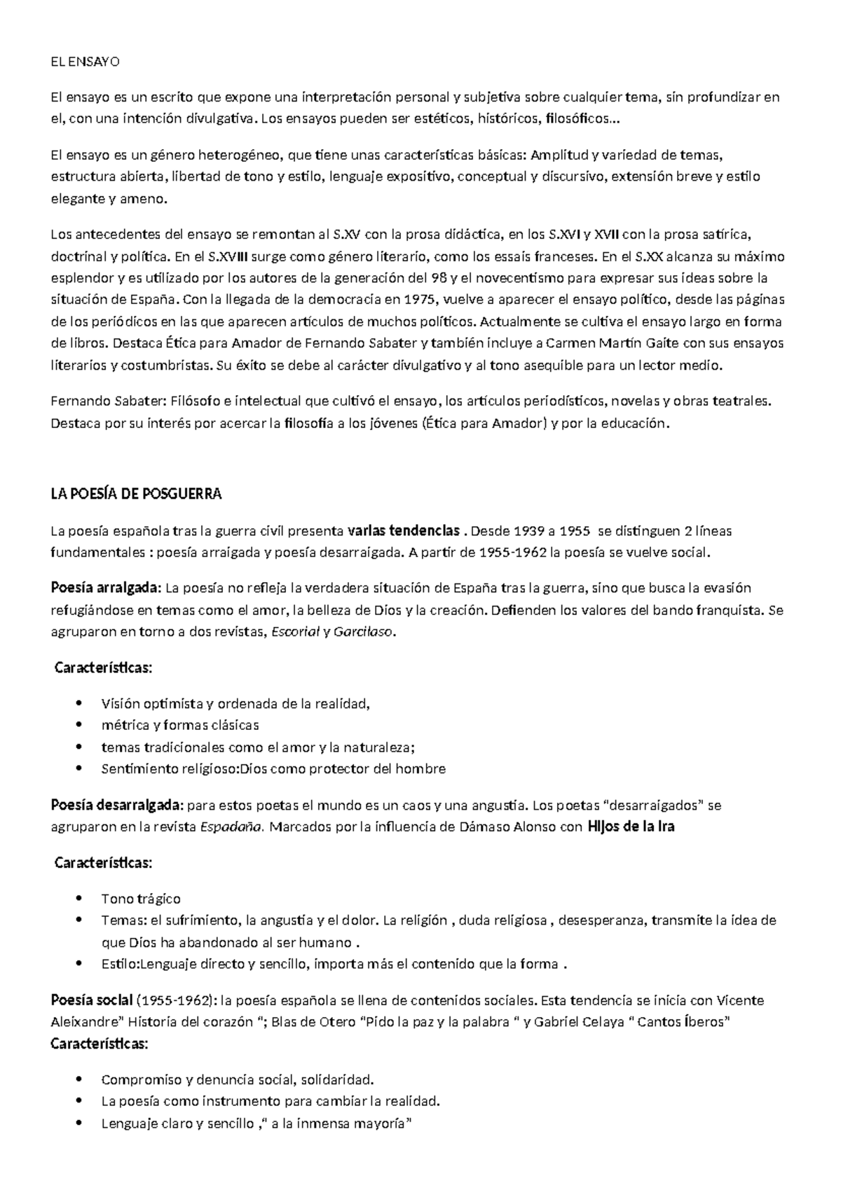 Ensayo y Poética de la Posguerra: Análisis Crítico y Temático - Studocu