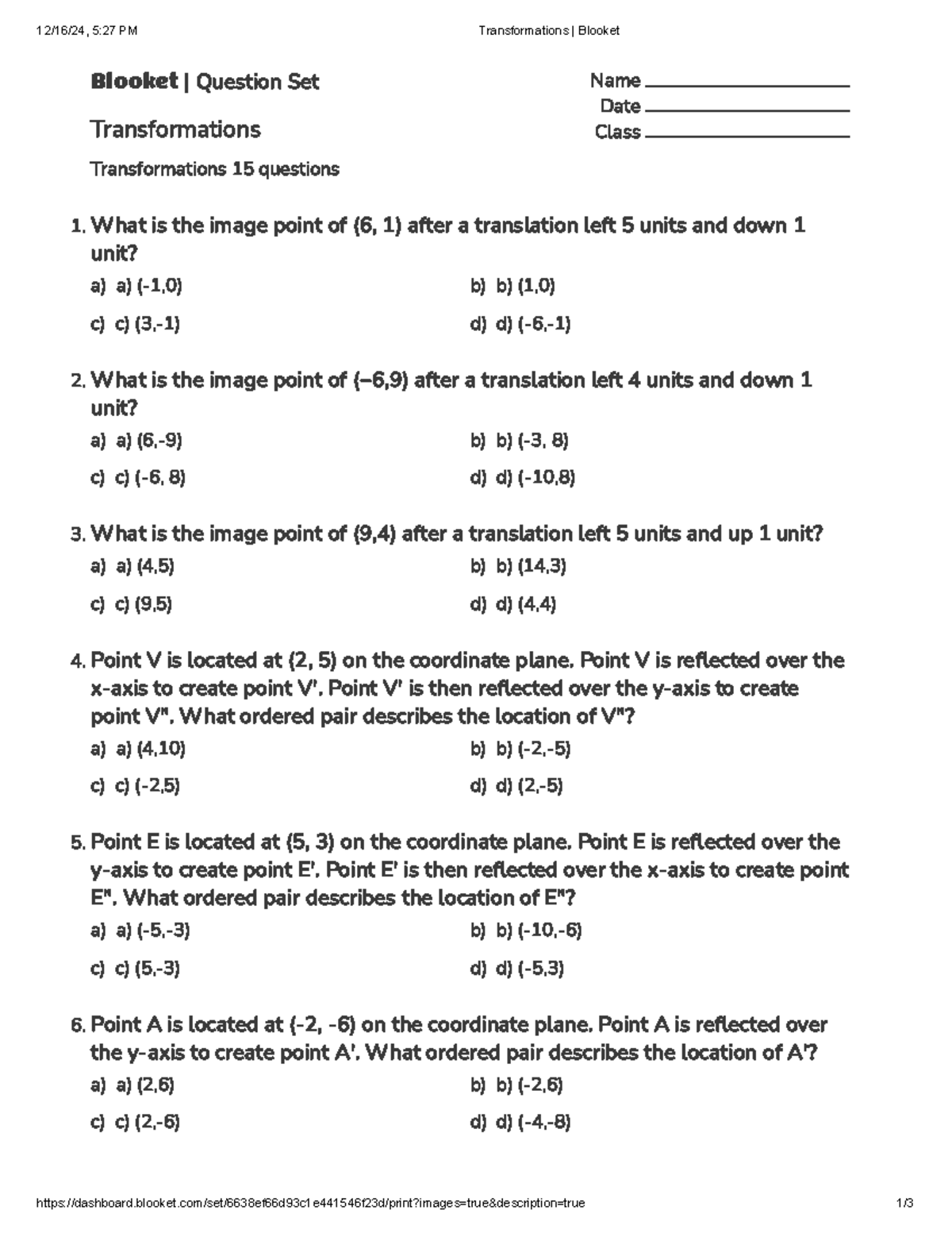 Transformations Practice Questions | Blooket Quiz Set (Math 101) - Studocu