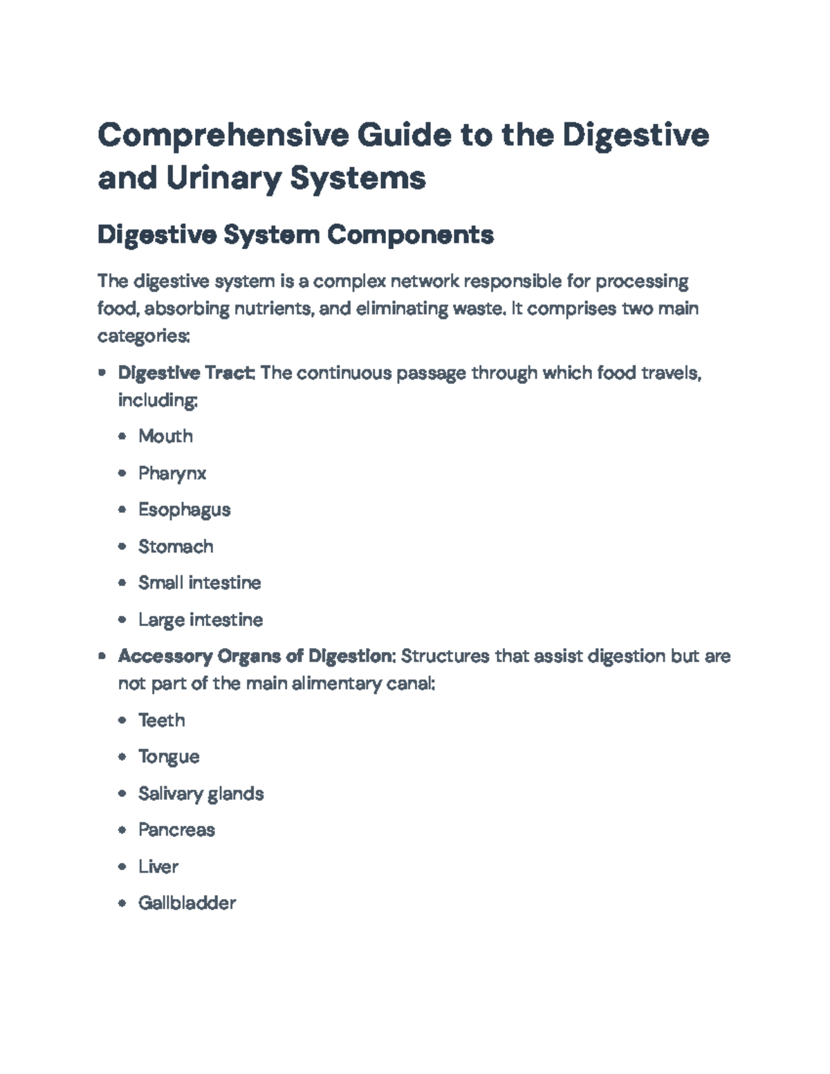Comprehensive Overview of the Digestive & Urinary Systems (BIOL 101 ...