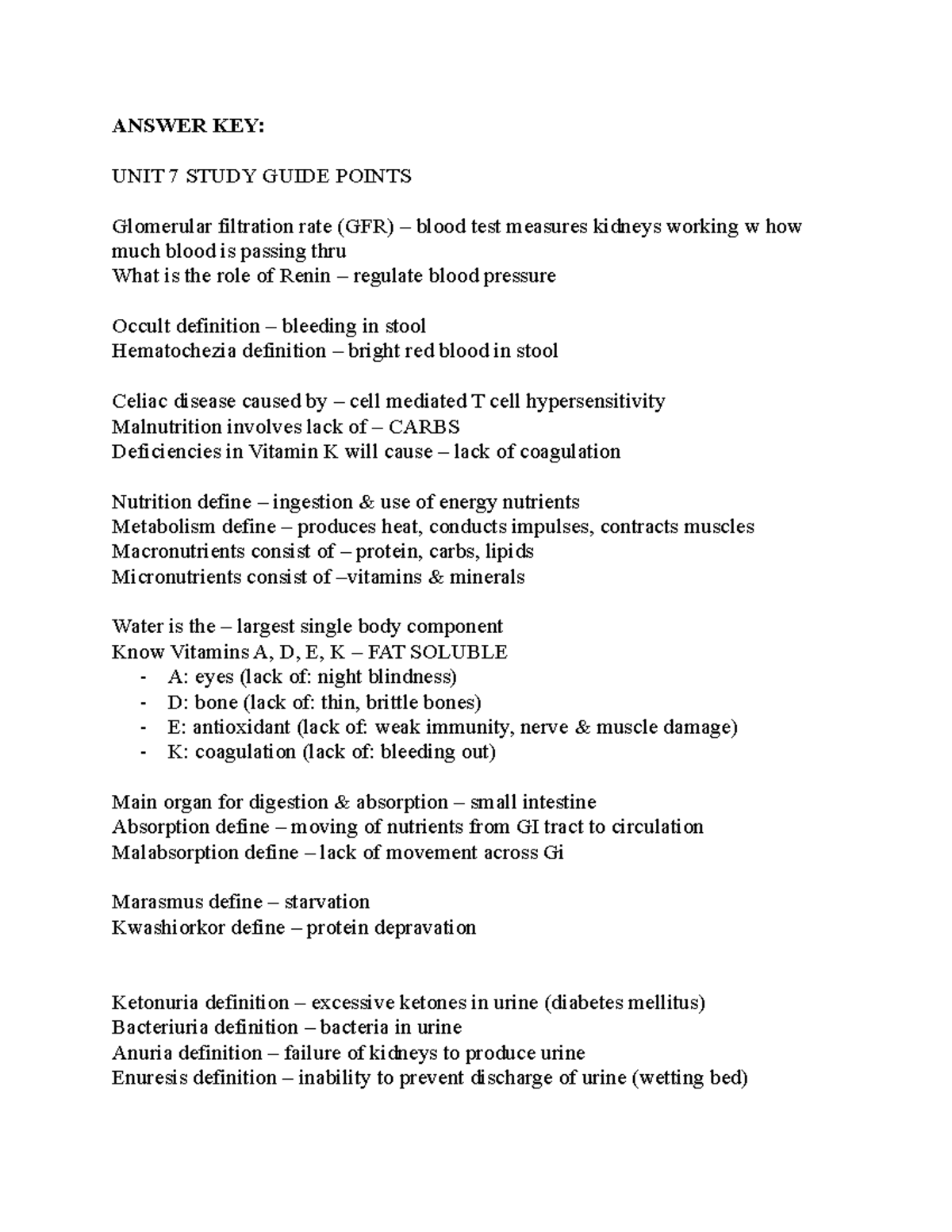 UNIT 7 Study Guide Answer Key: Nutrition & Kidney Disease Insights ...