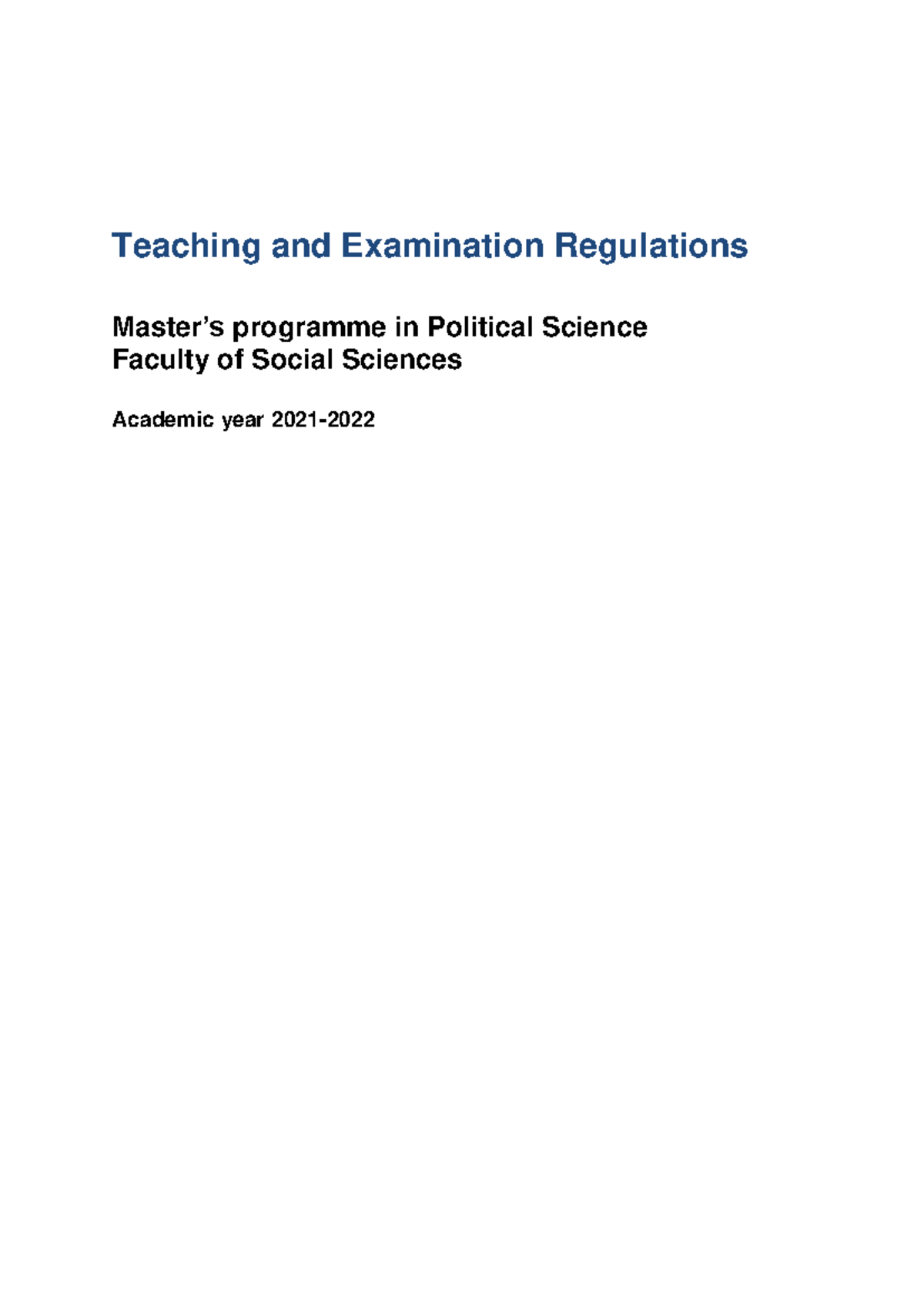 Teaching & Exam Regulations: Political Science Master's Program 2021-22 ...