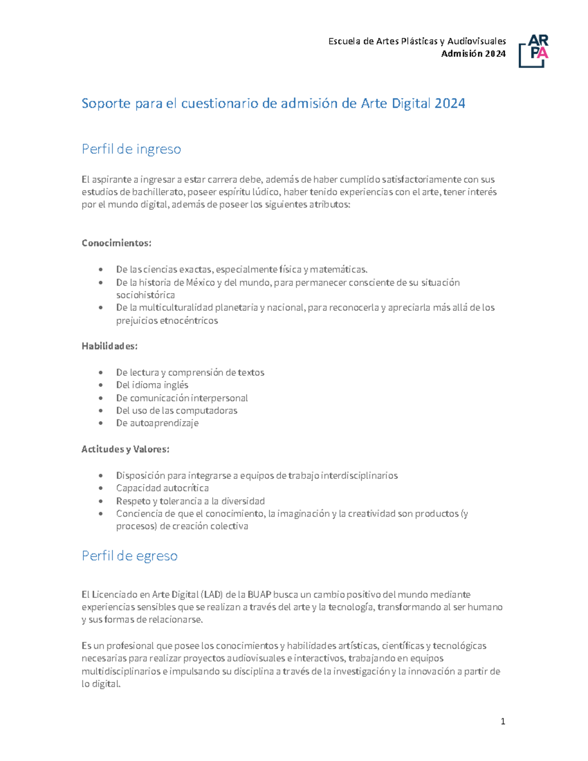 ADI 2024 Soporte para el Cuestionario de Admisión en Arte Digital - Studocu
