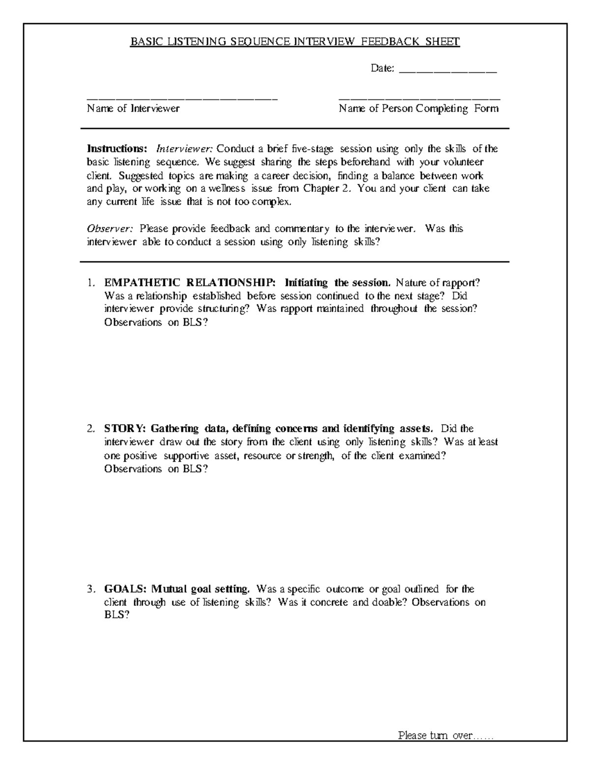 BASIC LISTENING SEQUENCE INTERVIEW FEEDBACK SHEET - Studocu