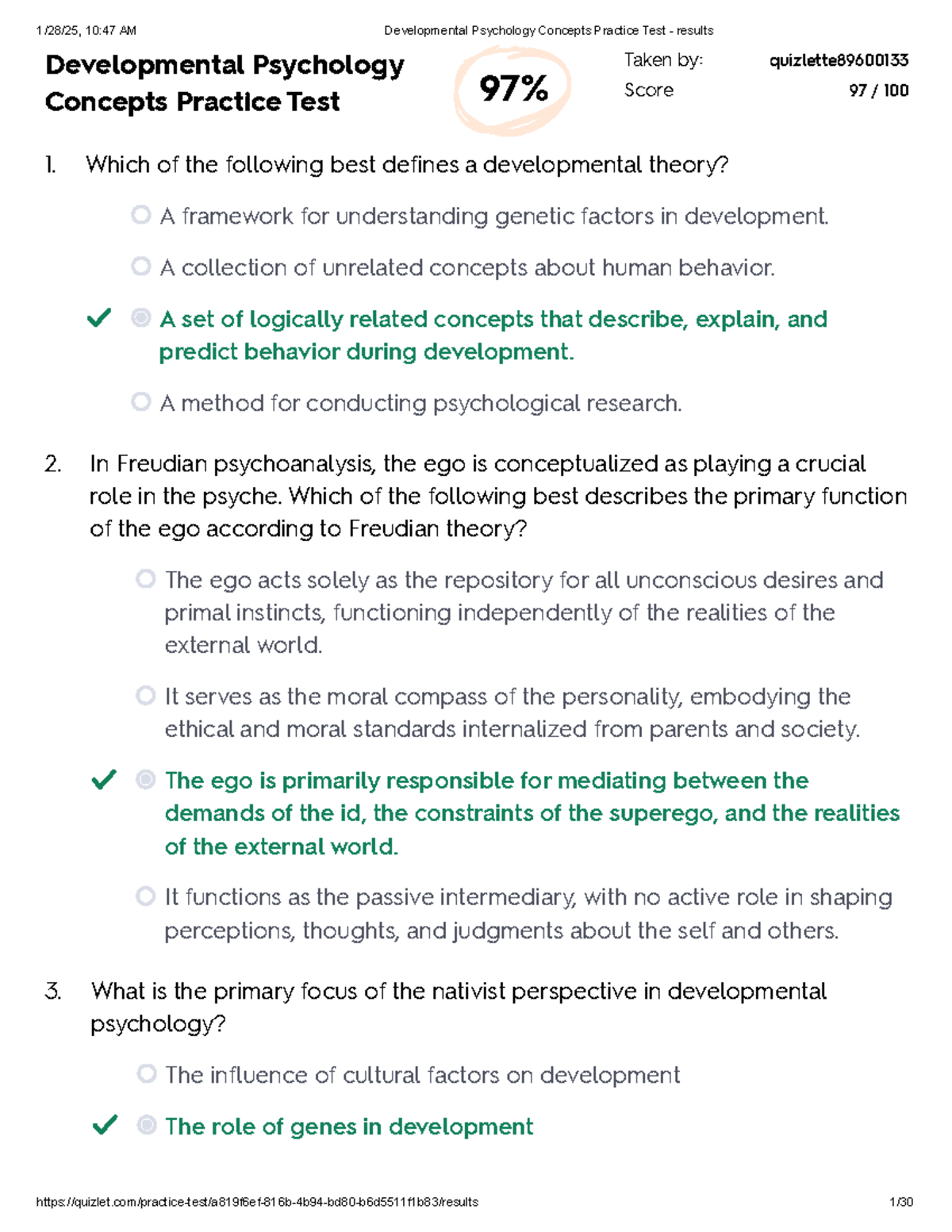 Developmental Psychology Concepts Practice Test (Course Code: 10:47 AM ...