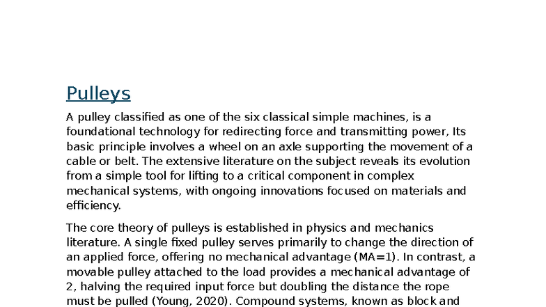 Pulleys in Engineering: A Study on Mechanics and Innovations - Studocu