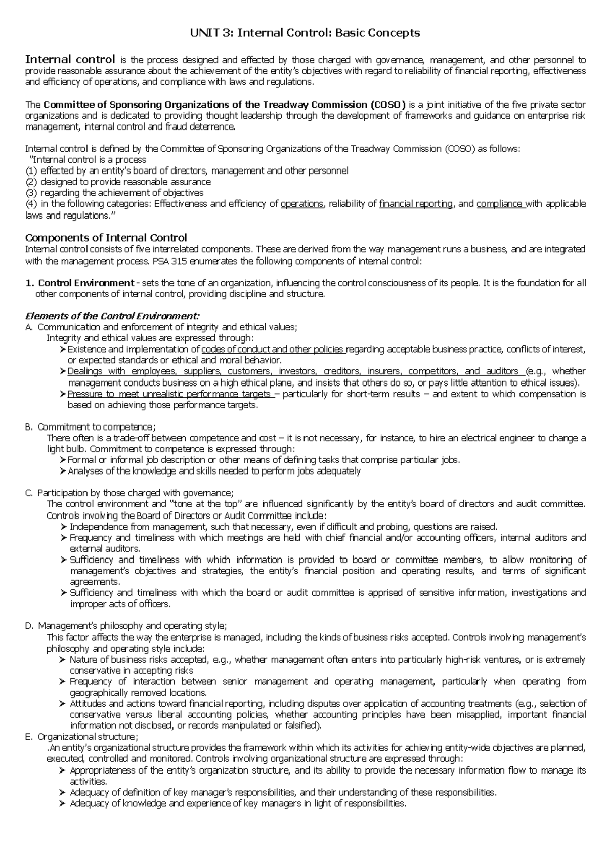 AUD.PRAC UNIT 3 & 4 - Internal Control Concepts and Procedures Review ...