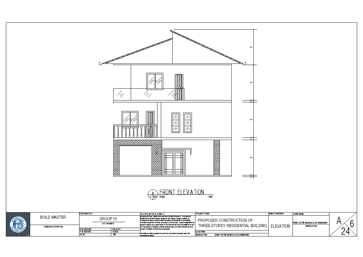 CE 314 Final Exam: Front Elevation of Residential Building - Studocu