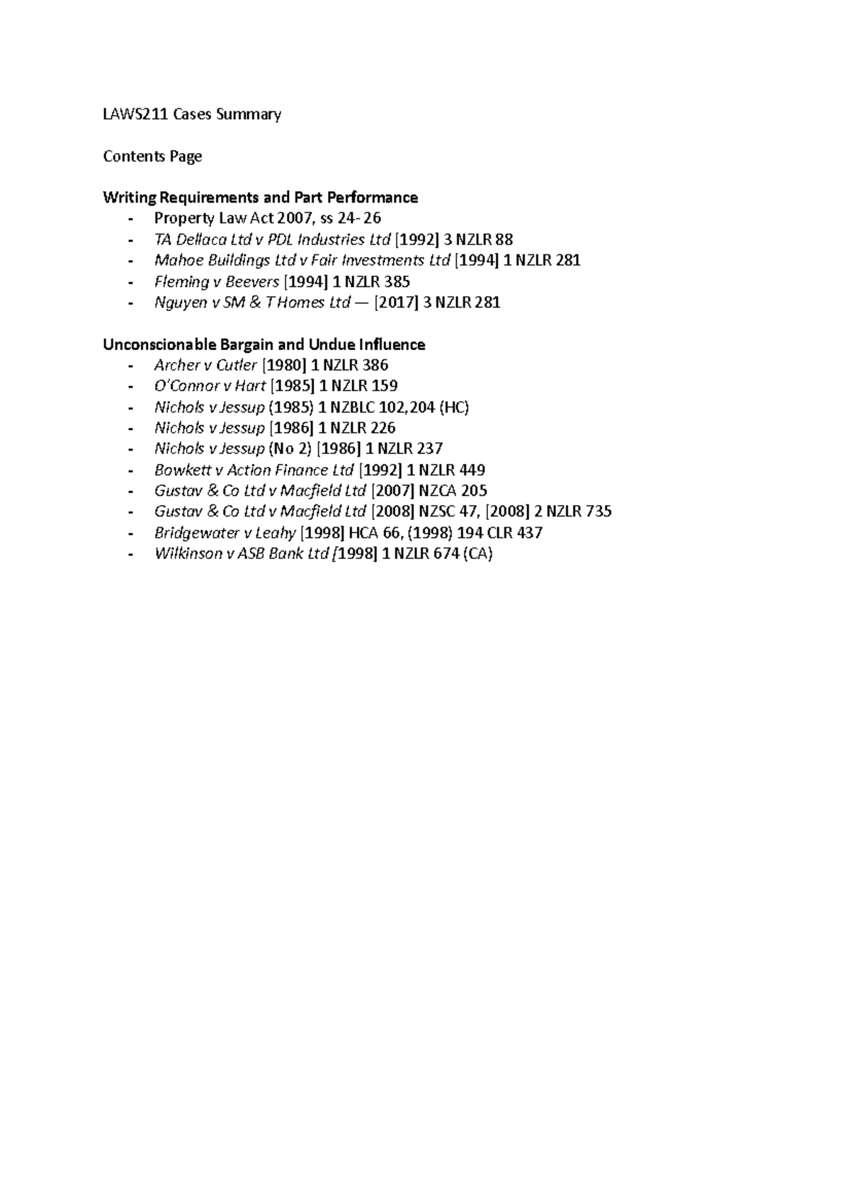 LAWS211 Case Summary: Key Legal Concepts in Trimester 2 - Studocu