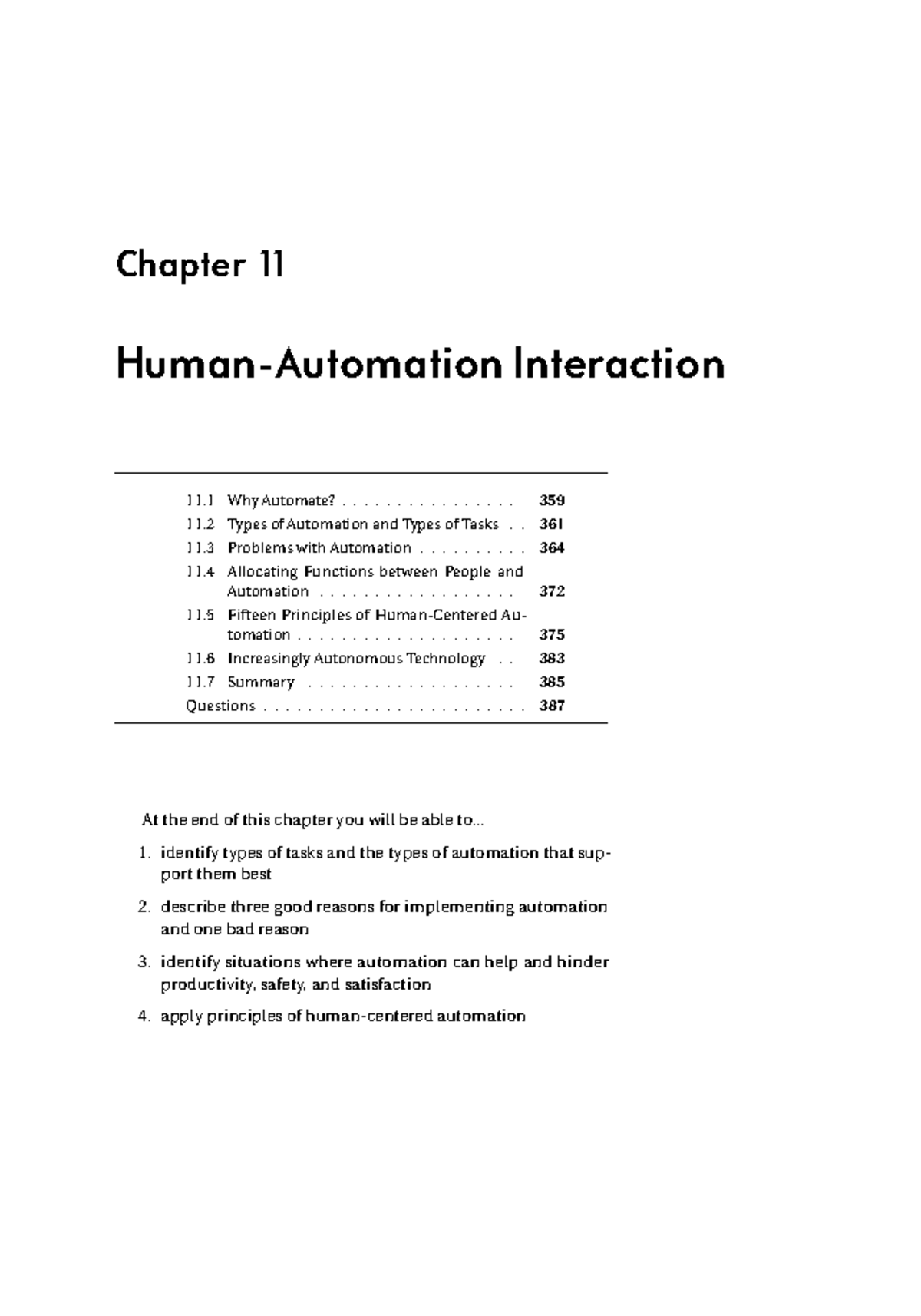 Human Automation Interaction Principles And Function Allocation Chapter