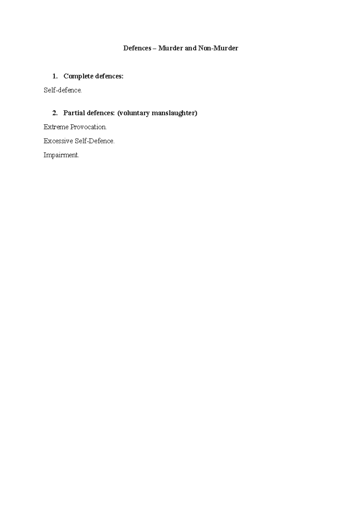 Defences to Murder: Complete & Partial Defences (PQ Scaffold) - Studocu